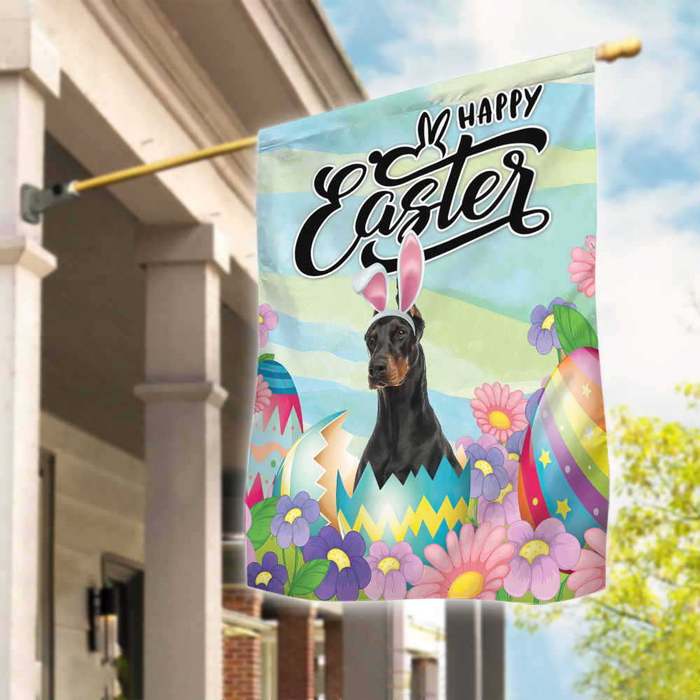Happy Easter - Doberman Pinscher Dog Easter Dog Flag Bunny Easter ...