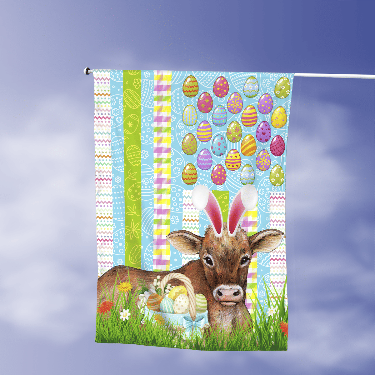 Happy Easter - Cow Easter Flag Funny Cow Wreath Spring Garden Flag ...