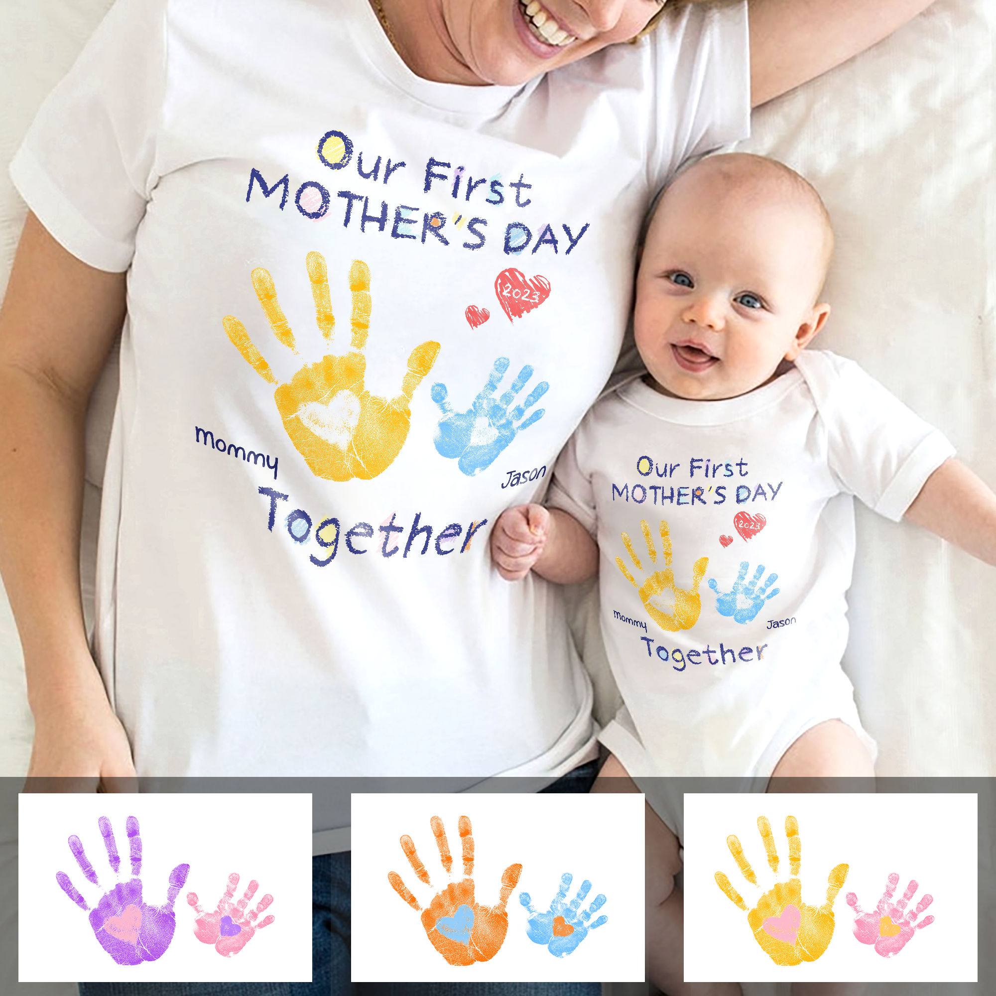 Custom Matching Outfits - Mommy and Baby - Hand Print - Our First ...