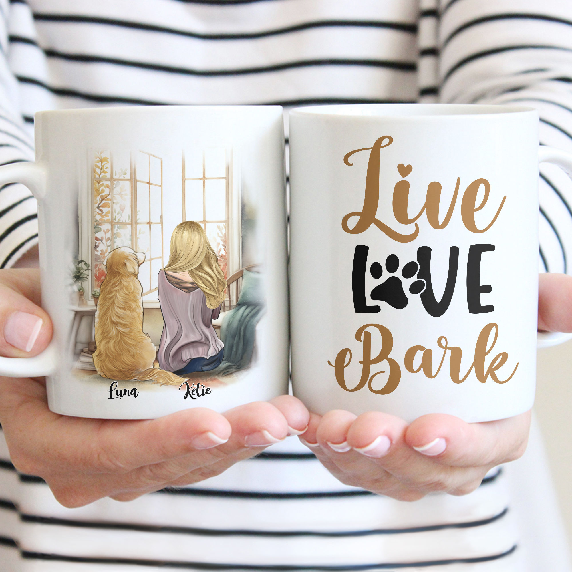 Girl and Dogs - Live. Love. Bark - Personalized Mug