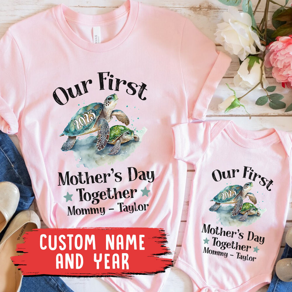 Mother's Day Gift - First Mother's day turtle matching shirt, Custom ...