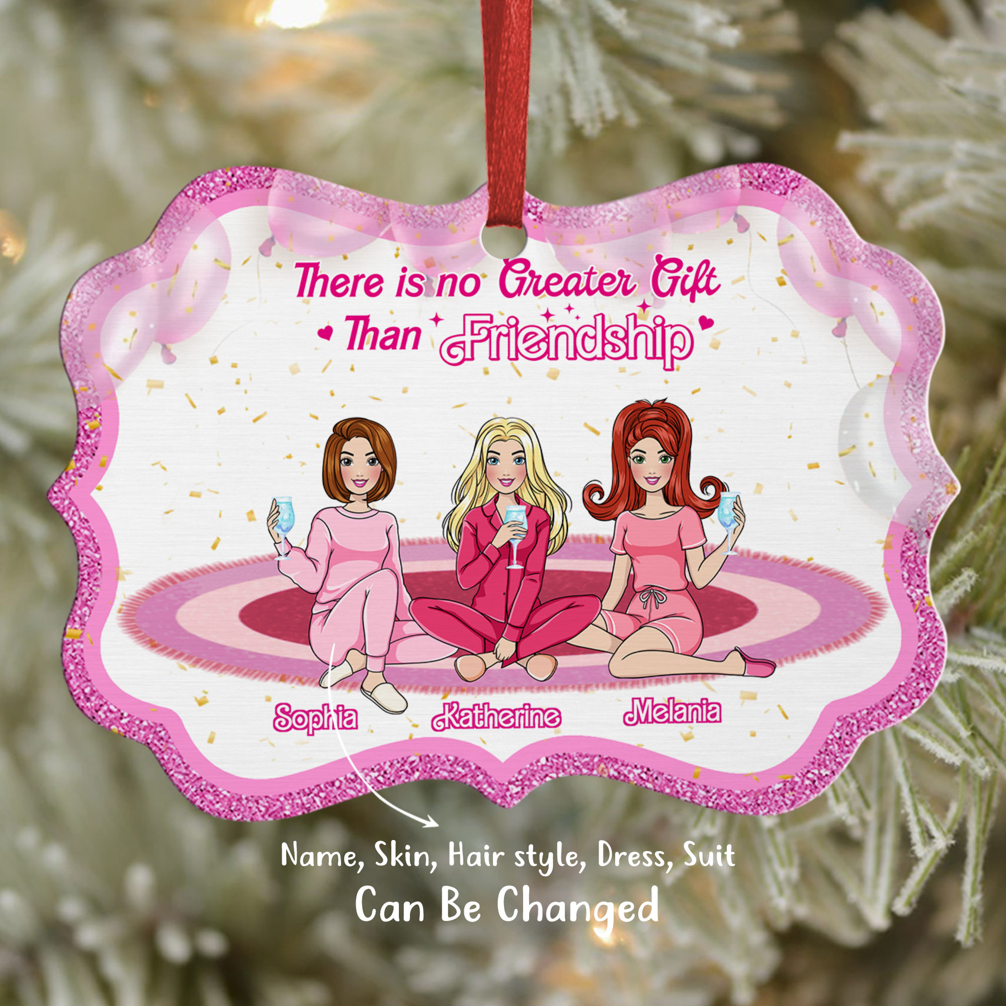 Custom Pink Friends Sitting Together Ornament - Your Unique Design ...