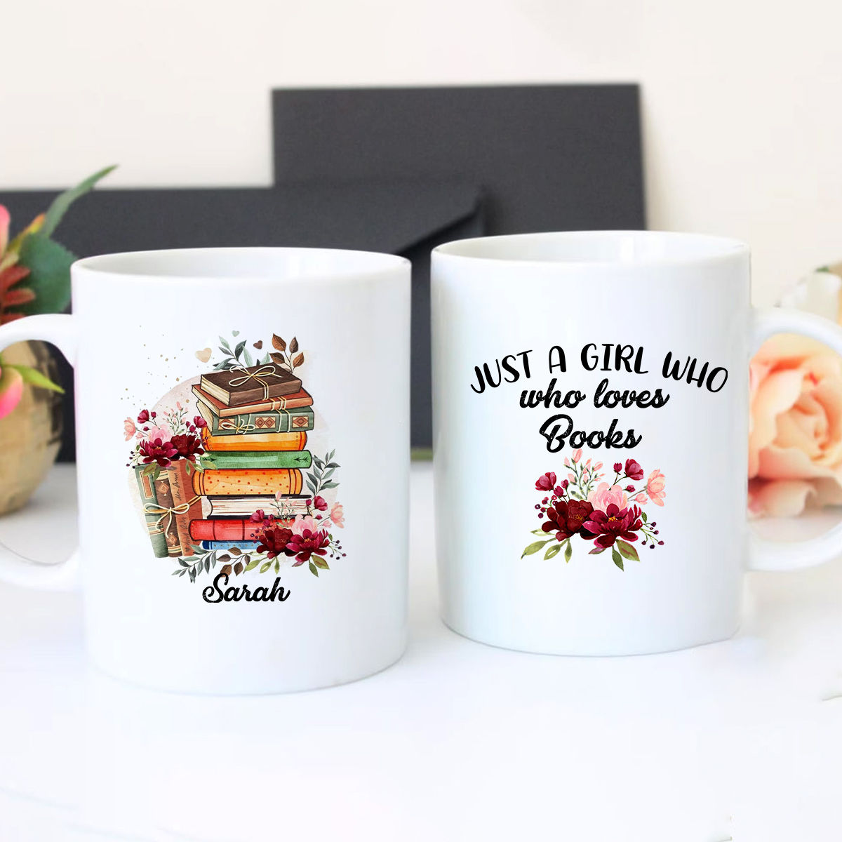 Girl and Book Mug - Personalized Girl and Book Mug, Just A Girl Who ...