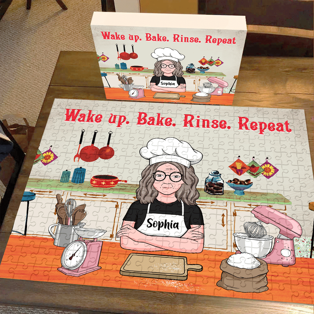 Retirement Gifts - Wake up. Bake. Rinse. Repeat BG1 - Personalized Puzzle