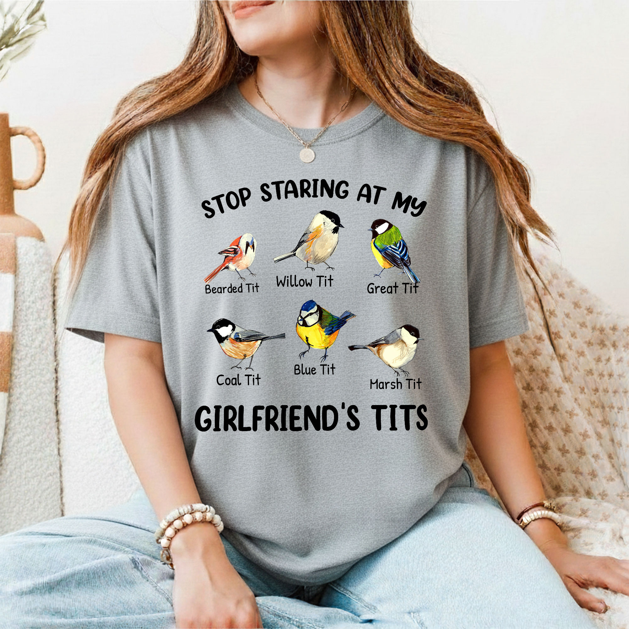 Funny T Shirt Stop Staring At My Girlfriends Tits 52707 Shirt