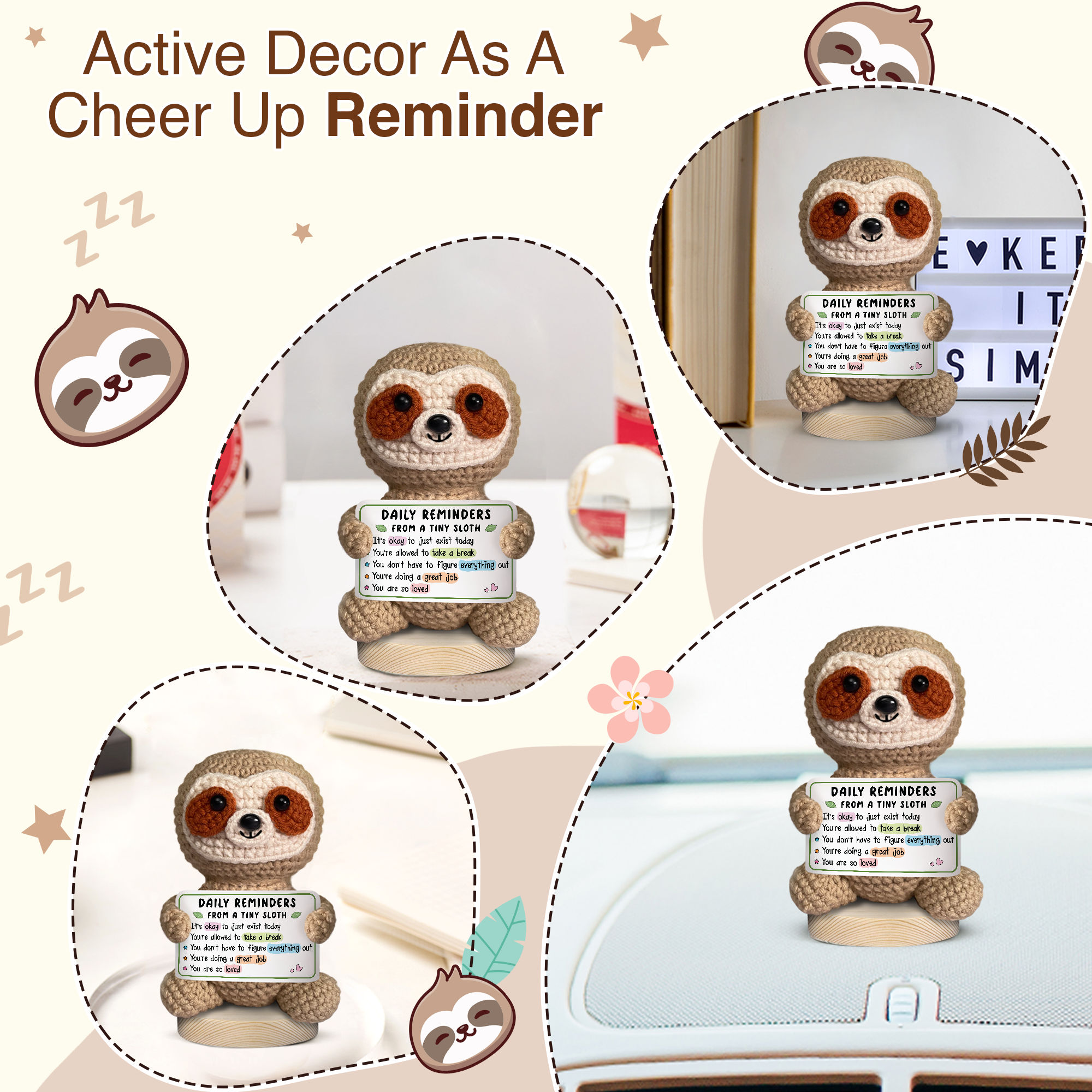 Gossby Handmade Crochet - Positive Sloth Crochet, Inspirational Message ...