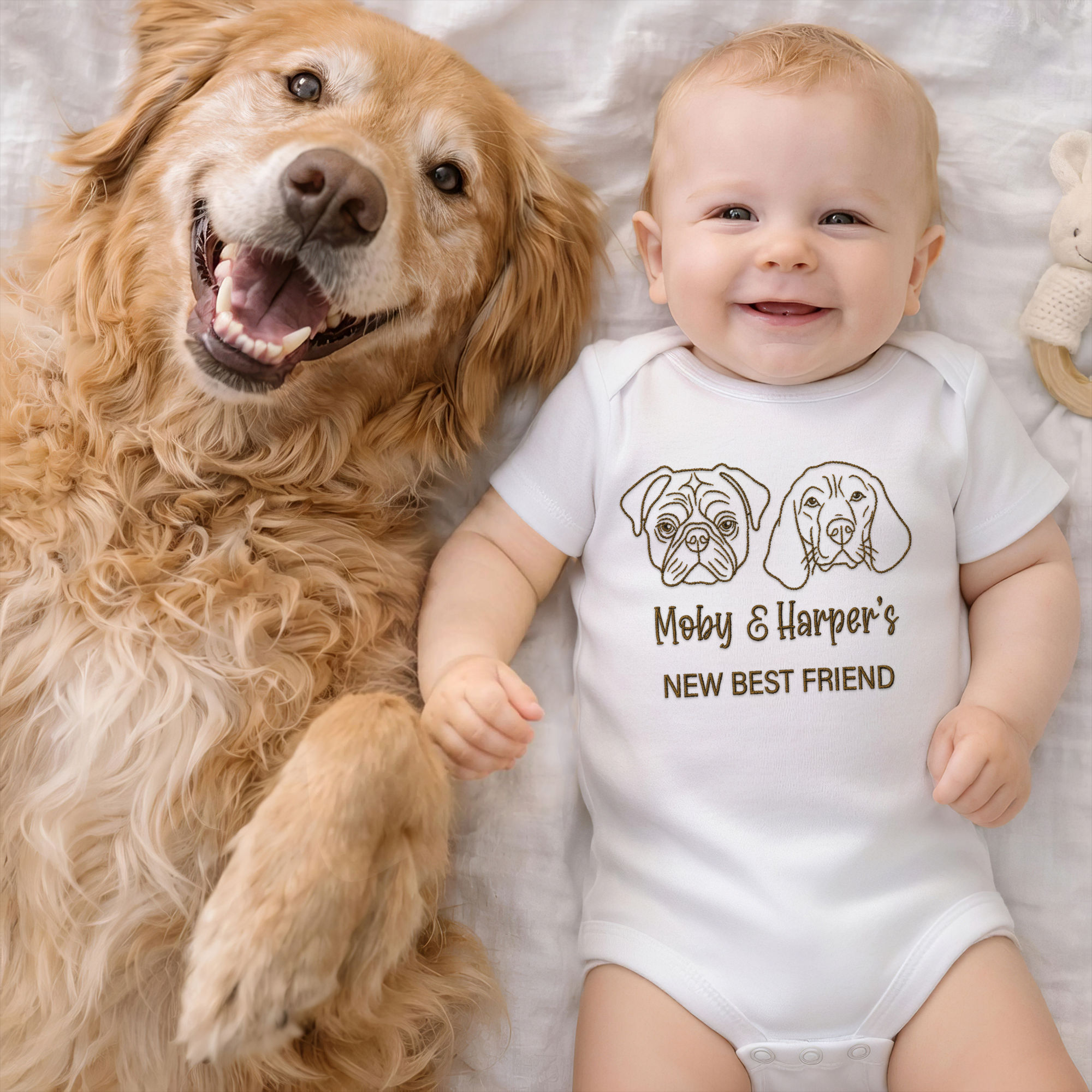 Personalized Baby Embroidered Onesie - Custom Pet Portrait with Names ...
