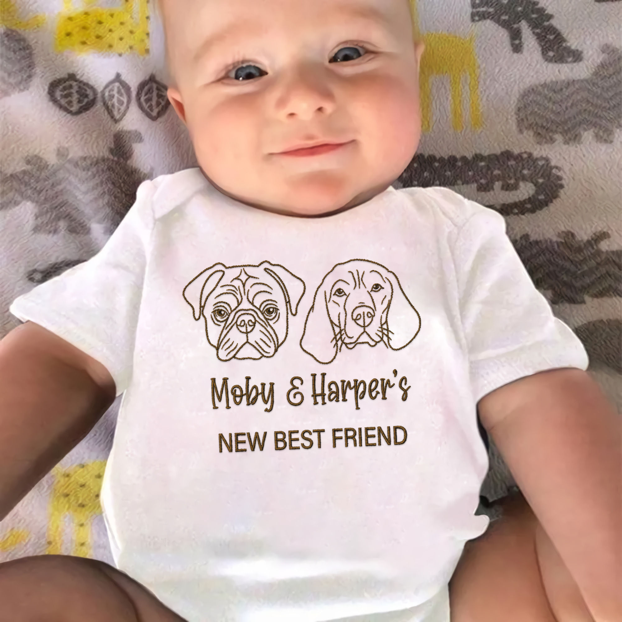 Personalized Baby Embroidered Onesie - Custom Pet Portrait with Names ...