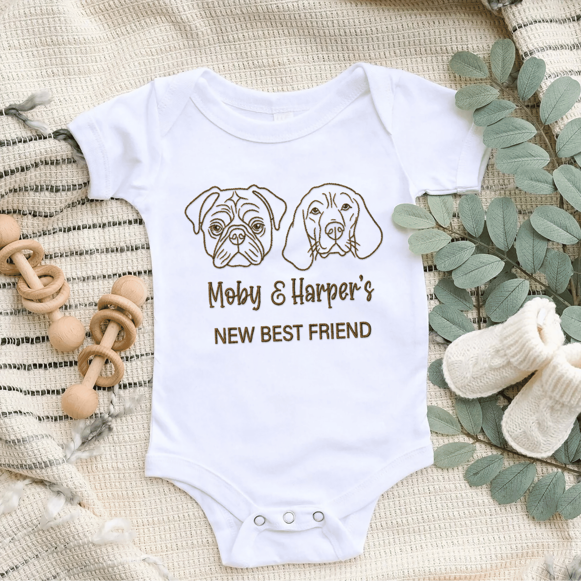 Personalized Baby Embroidered Onesie - Custom Pet Portrait with Names ...