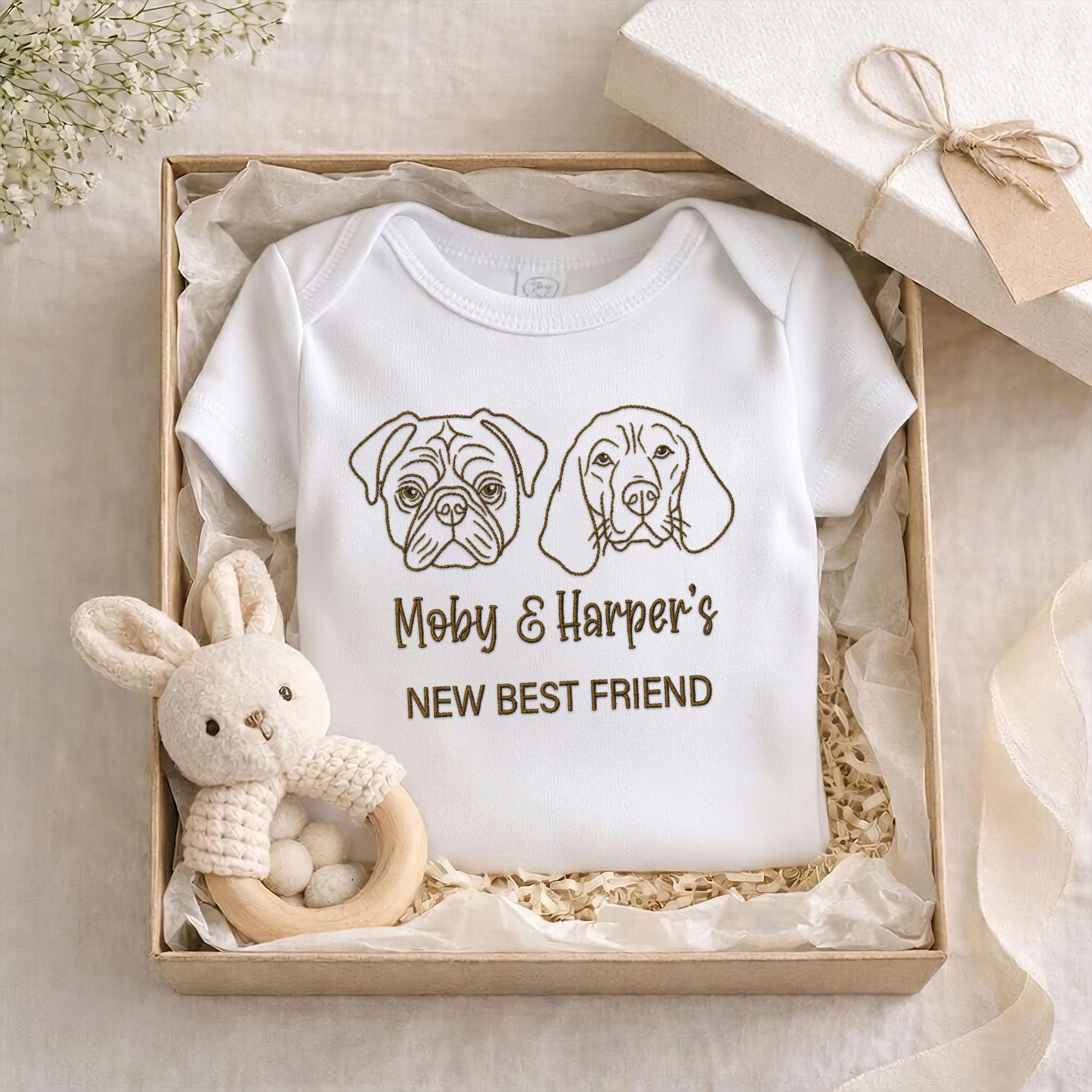 Personalized Baby Embroidered Onesie - Custom Pet Portrait with Names ...