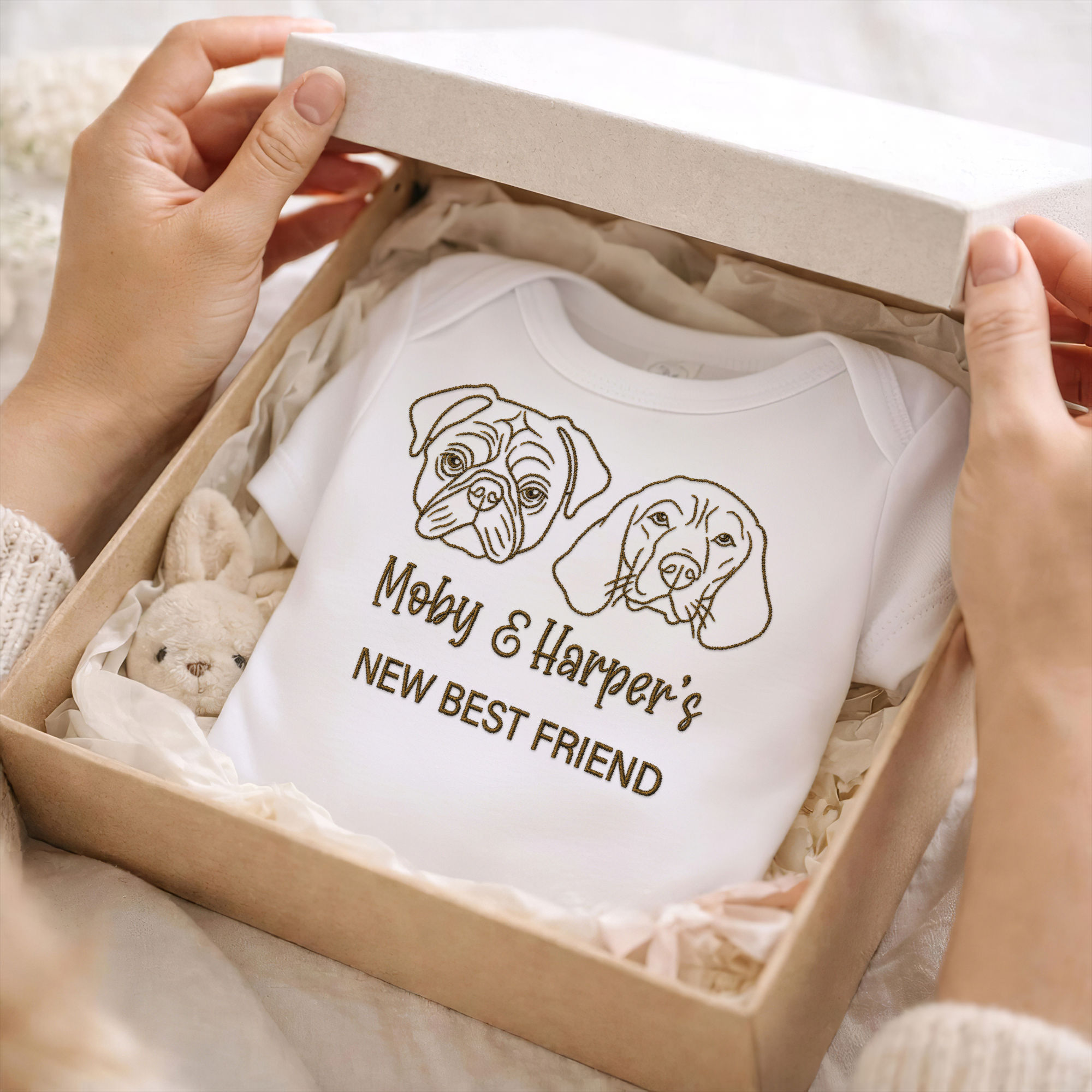 Personalized Baby Embroidered Onesie - Custom Pet Portrait with Names ...