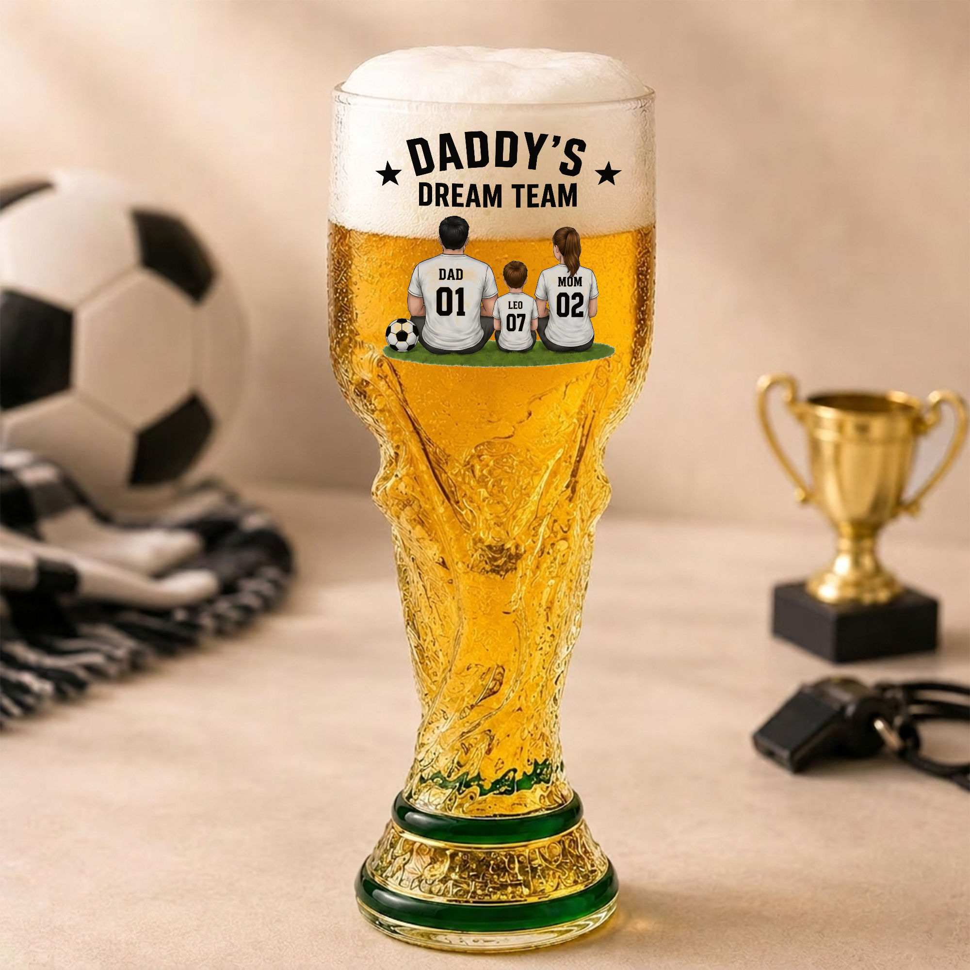 Personalized Soccer Beer Glass - Daddy’s Dream Team - Football Trophy ...