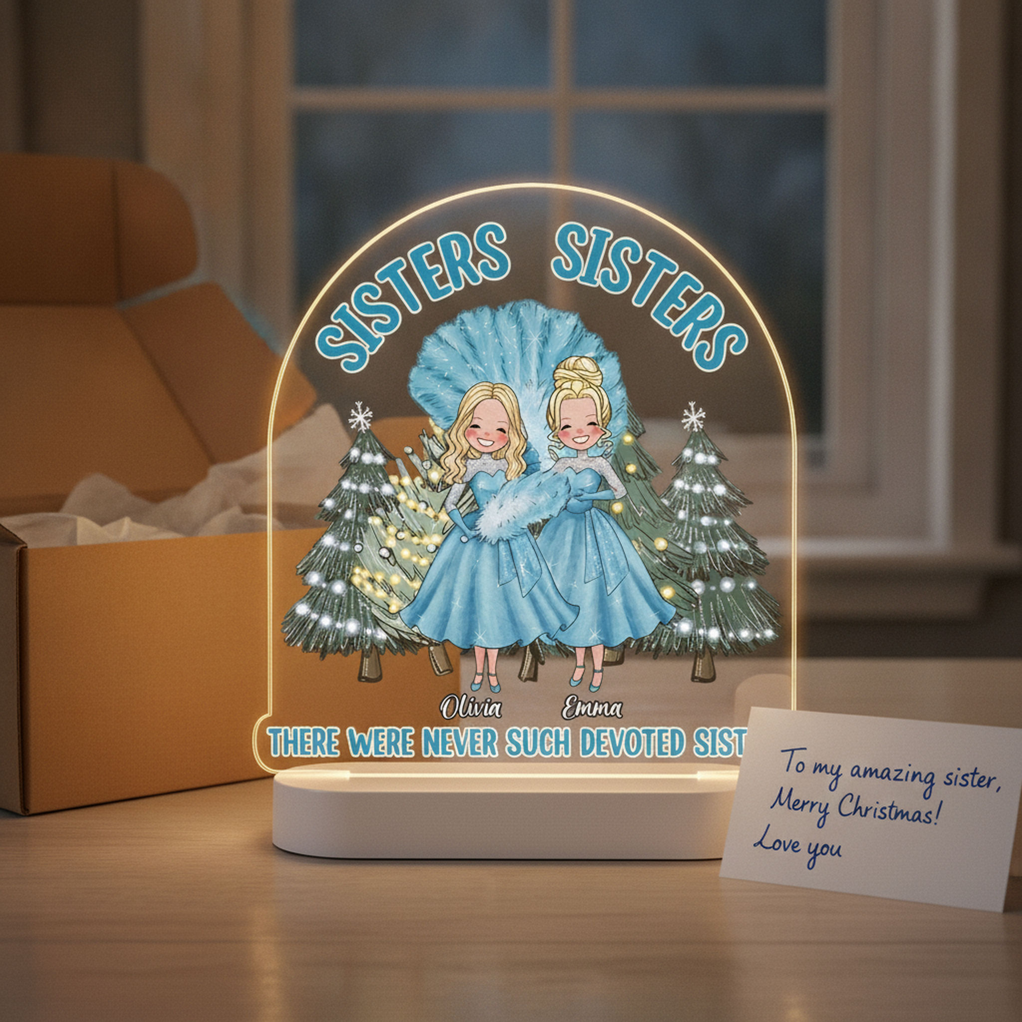 Personalized Sisters LED Night Light | Christmas Gift