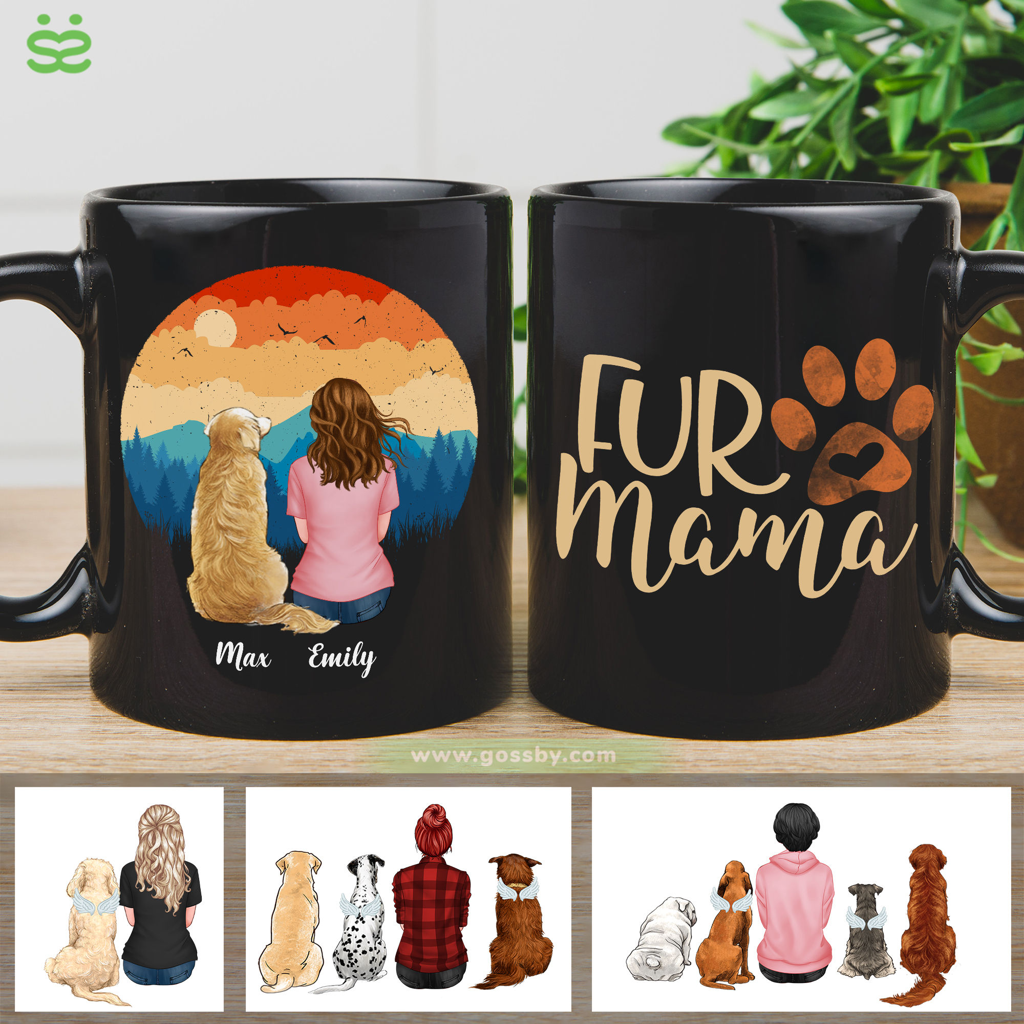 Black Mug - Girl and dogs - Fur Mama - Personalized Durable ceramic