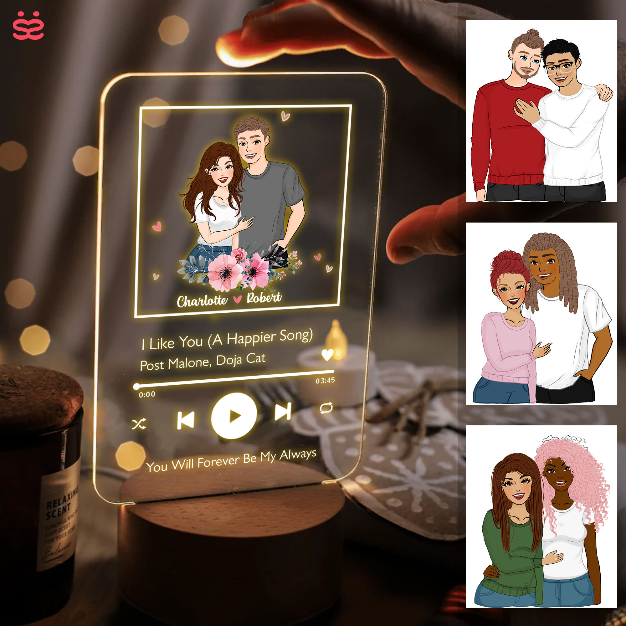 Valentine Gift for Sweetheart - Custom Song and Message - 3D LED Light ...