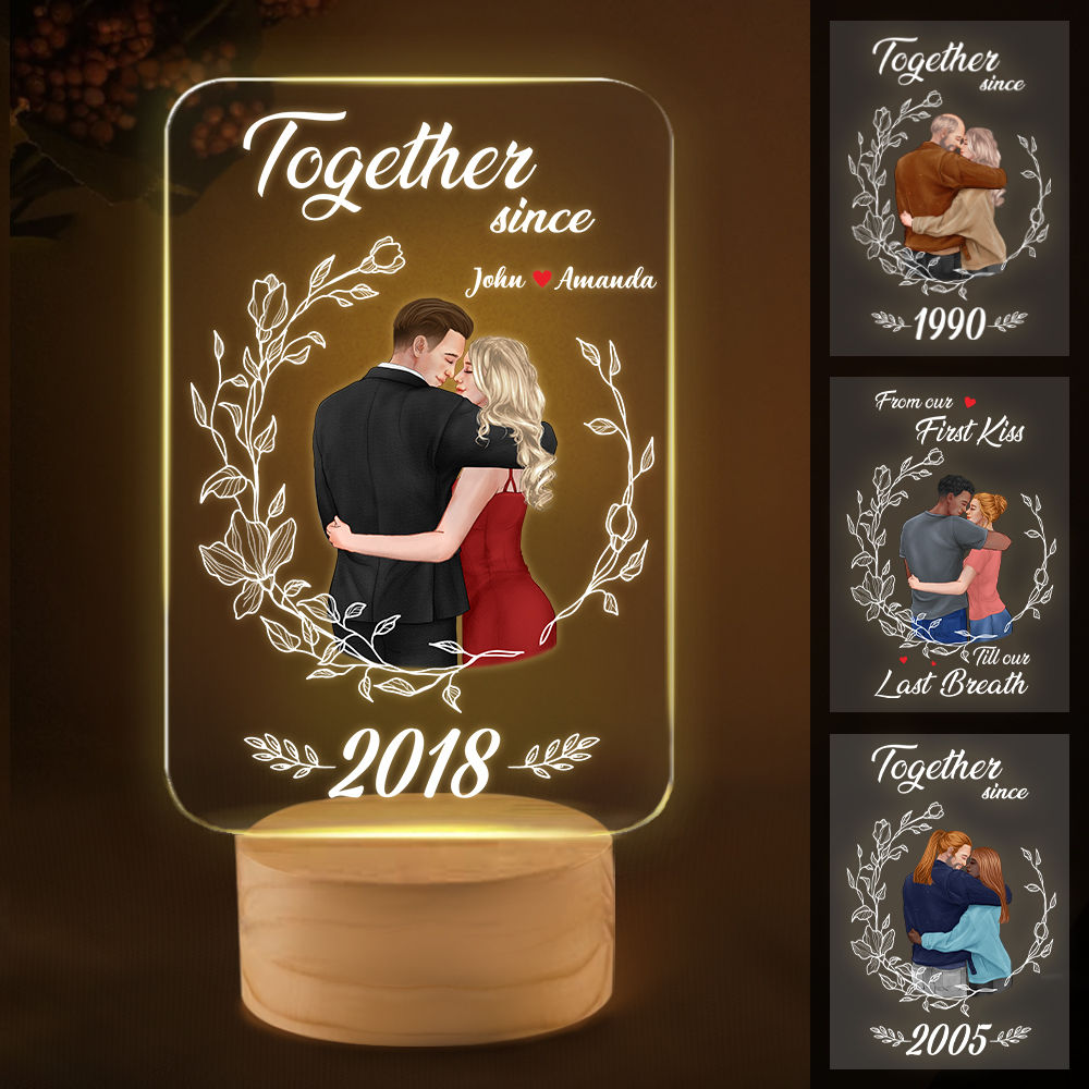 Gifts For Couples - Line-art Flower - Together Since - Personalized 3D ...