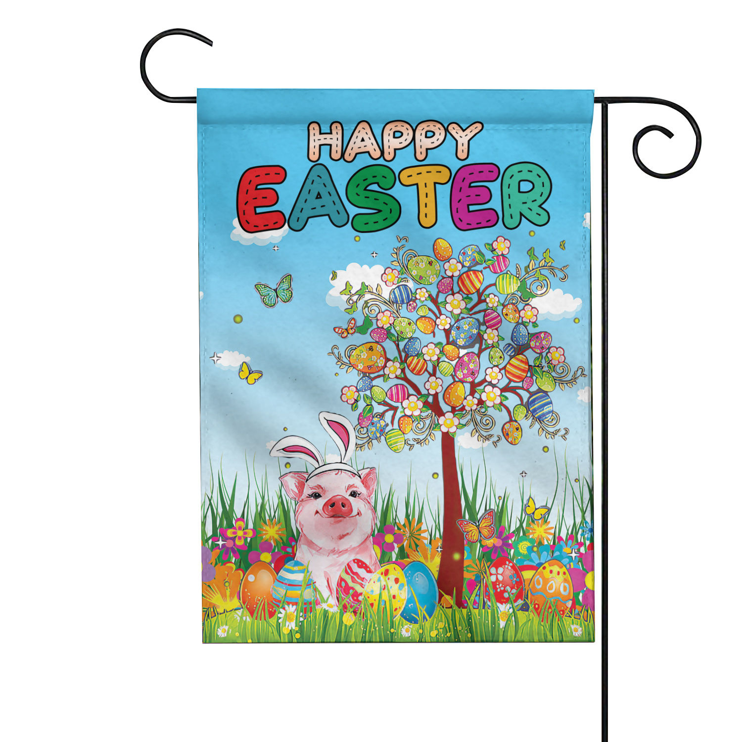 Happy Easter - Happy Easter Pig Flag Pig Bunny Easter Eggs Spring ...