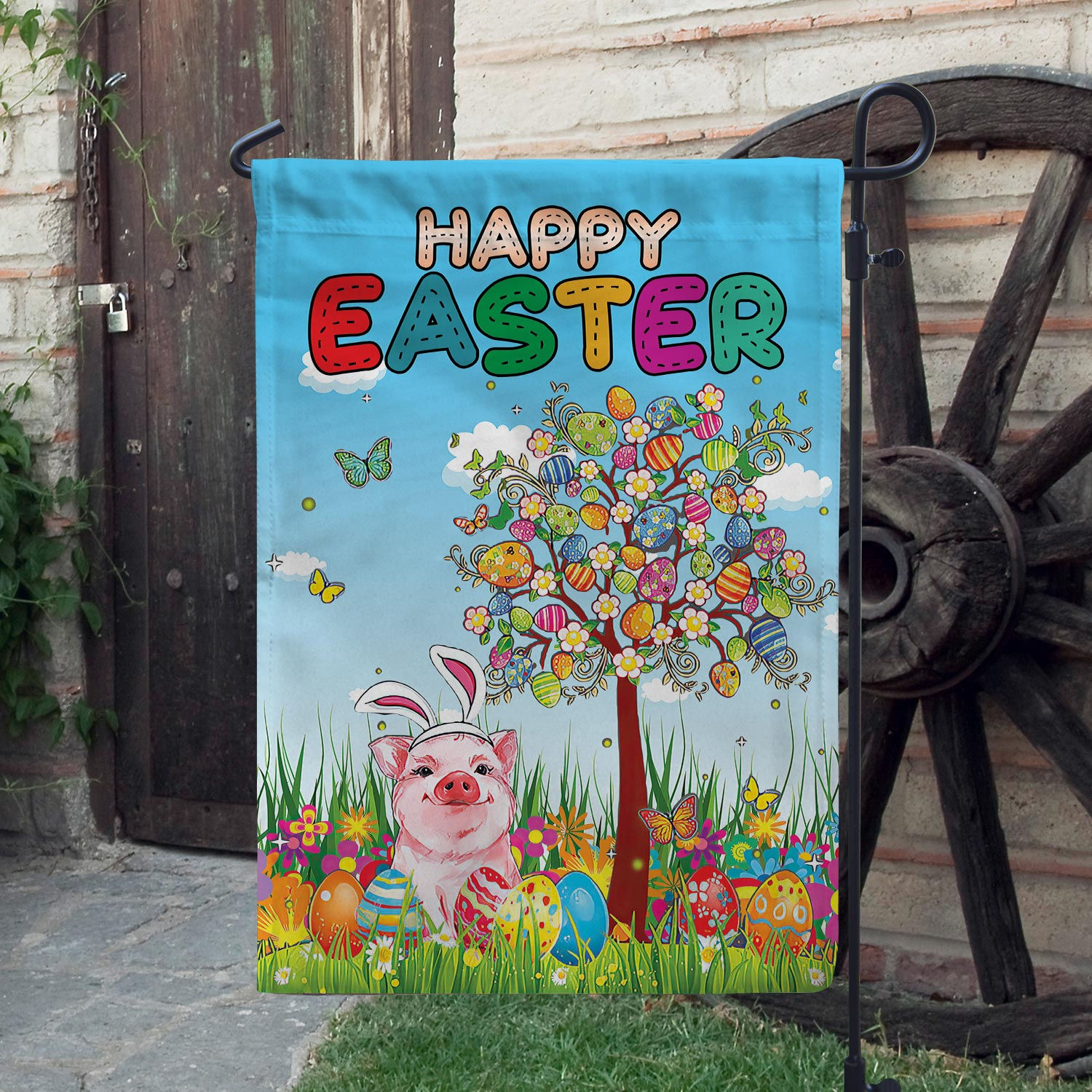 Happy Easter - Happy Easter Pig Flag Pig Bunny Easter Eggs Spring ...