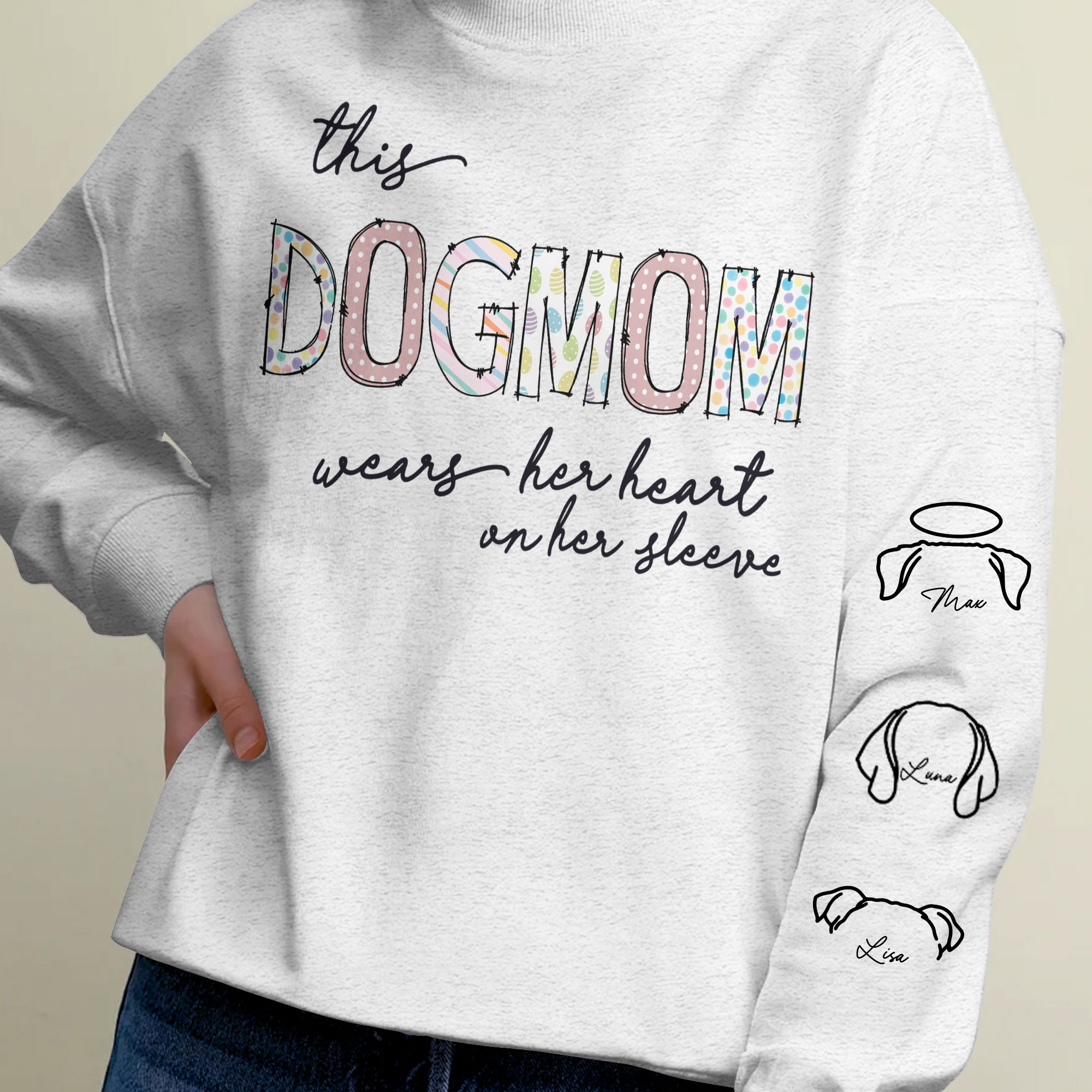 Sweatshirt - Personalized Dog Print Sleeve Sweatshirt - This DOGMOM ...