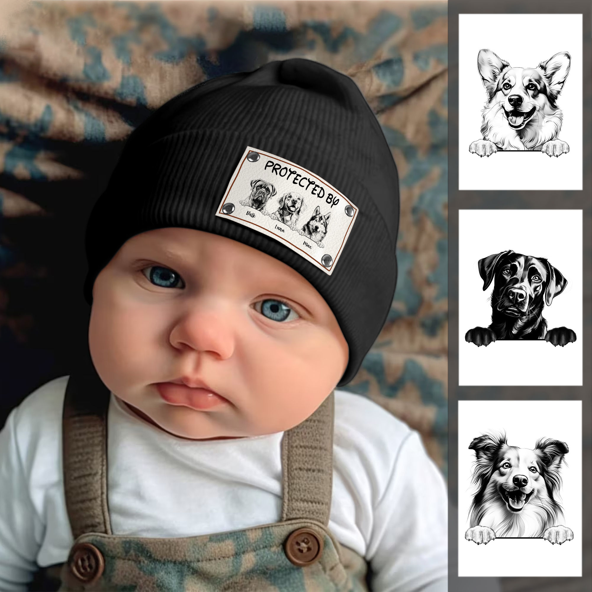 Custom Baby Beanie - Protected By (V1) (35319) - Personalized Beanie Hat