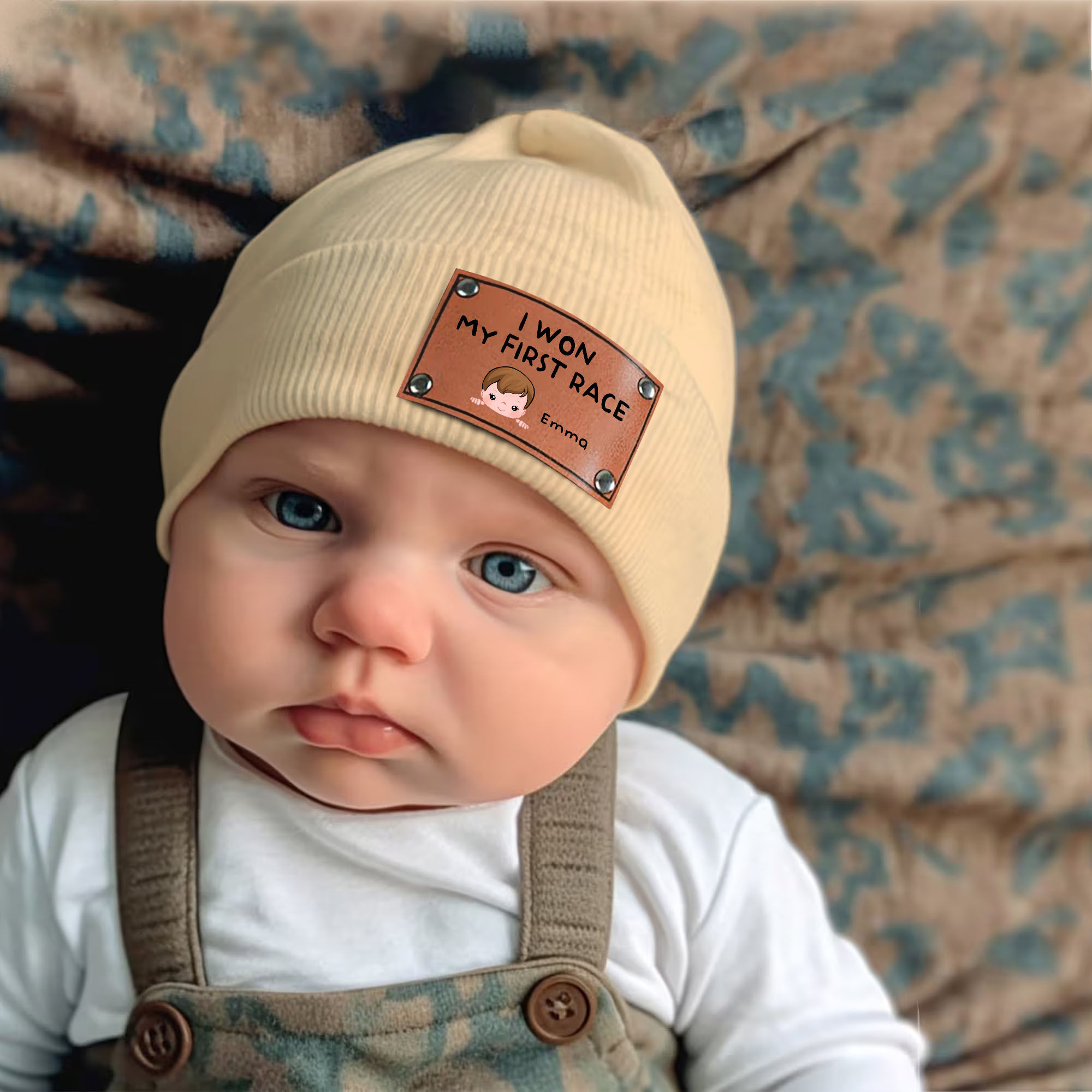 Custom Baby Beanie - I Won My First Race - Custom Baby Shower Gift