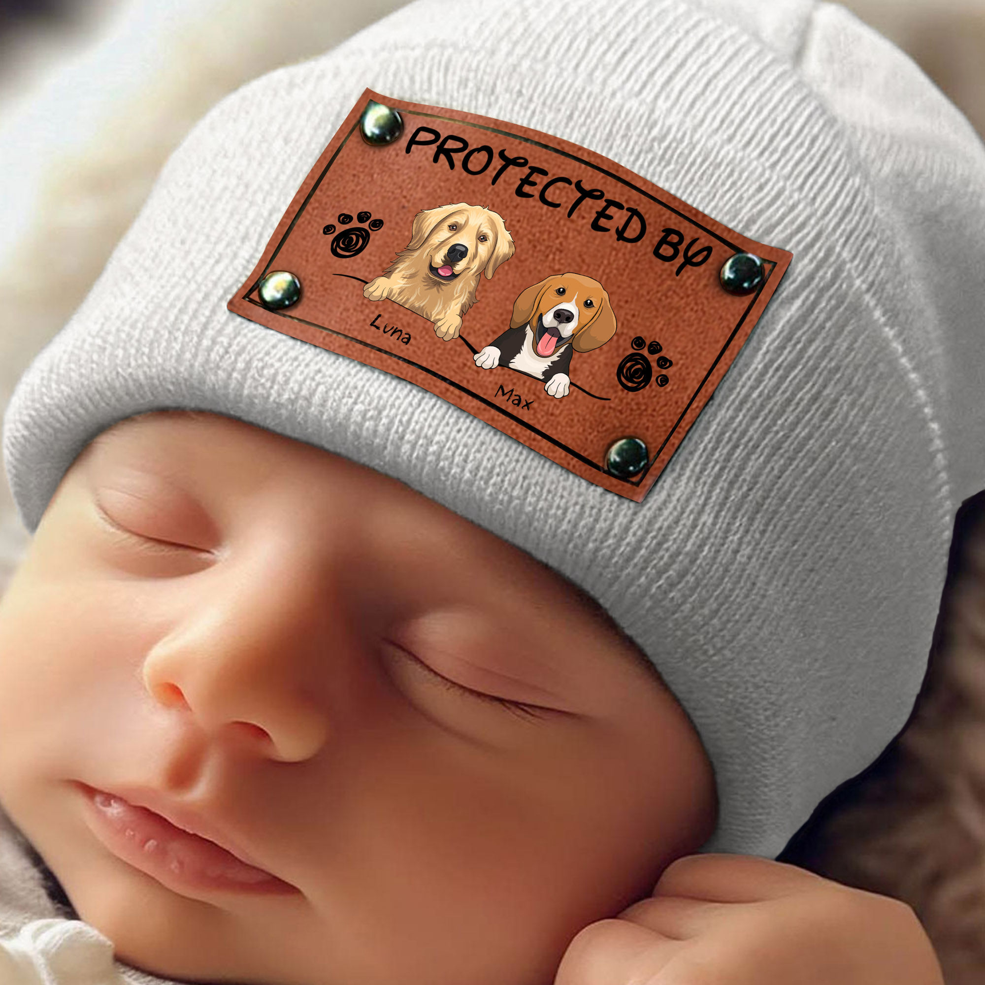 Custom Beanie - Protected By (Dog Paws) - Baby Shower Gift ...