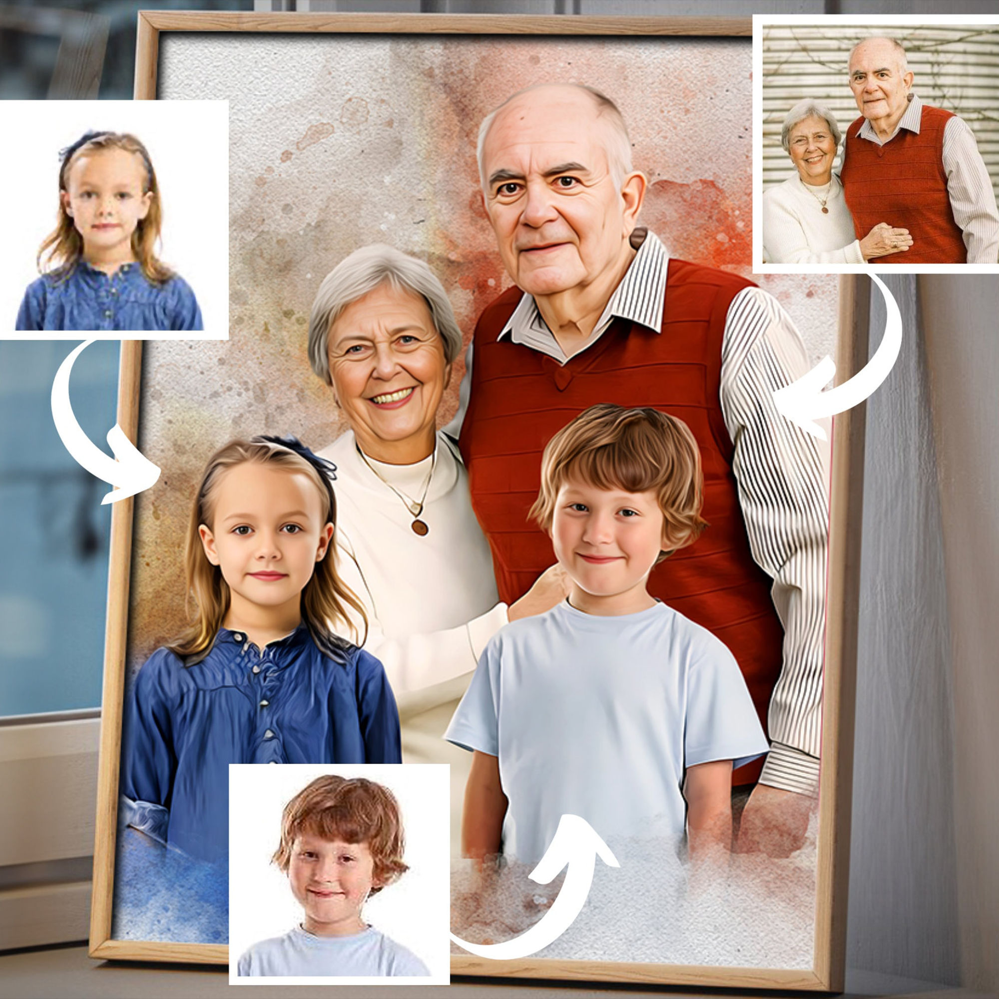 Family Gift - Custom Loved One Portrait Family From Photo Pictures ...