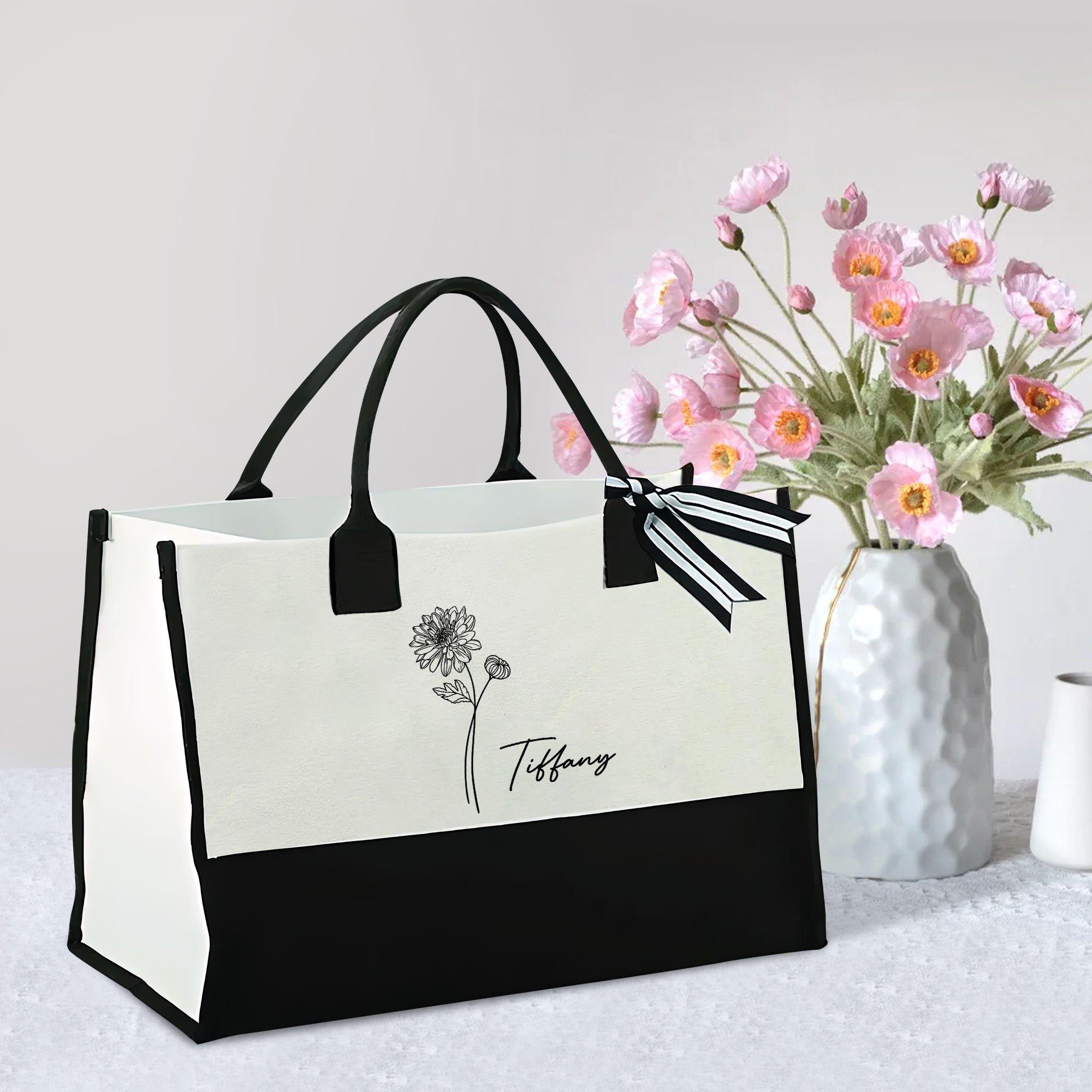 Canvas Bag - Custom Name and Flower Birthday - Gift For Women, Friend ...
