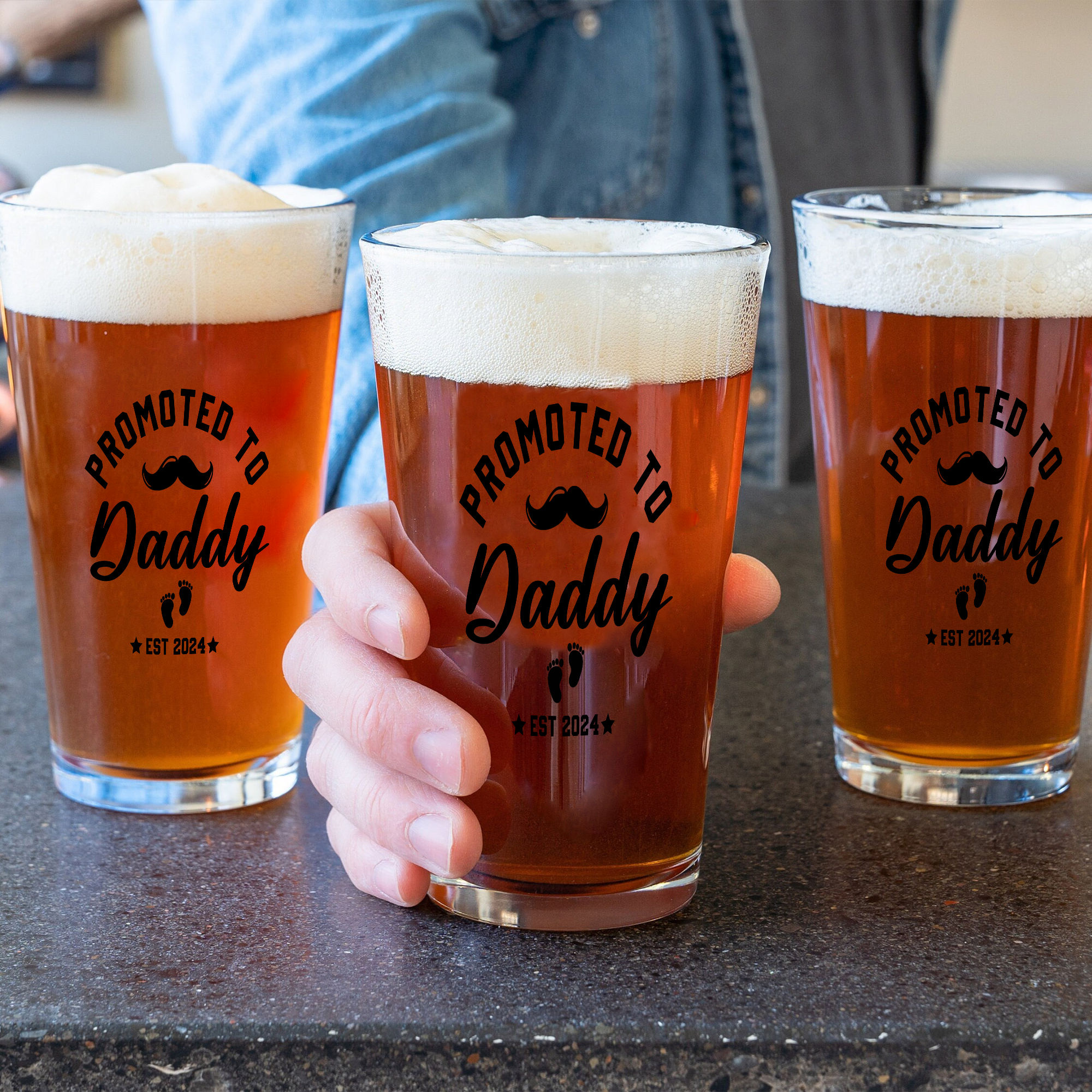 Beer Glass - Prommoted to Daddy Est 2024 - Father's Day Gift, Gift For ...