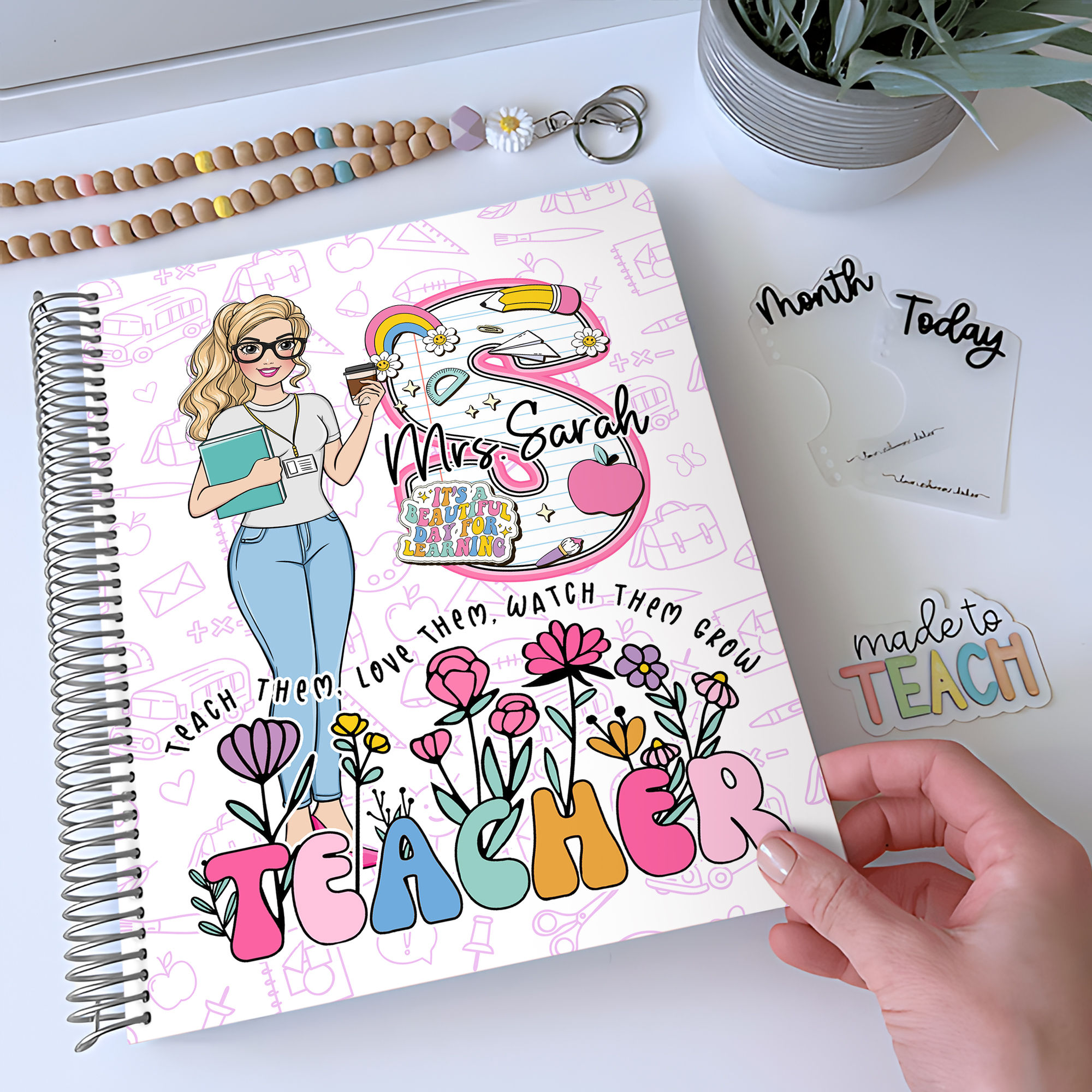 Planner - Teacher Planner & Calendar, Personalized Teacher Planner 2024 ...