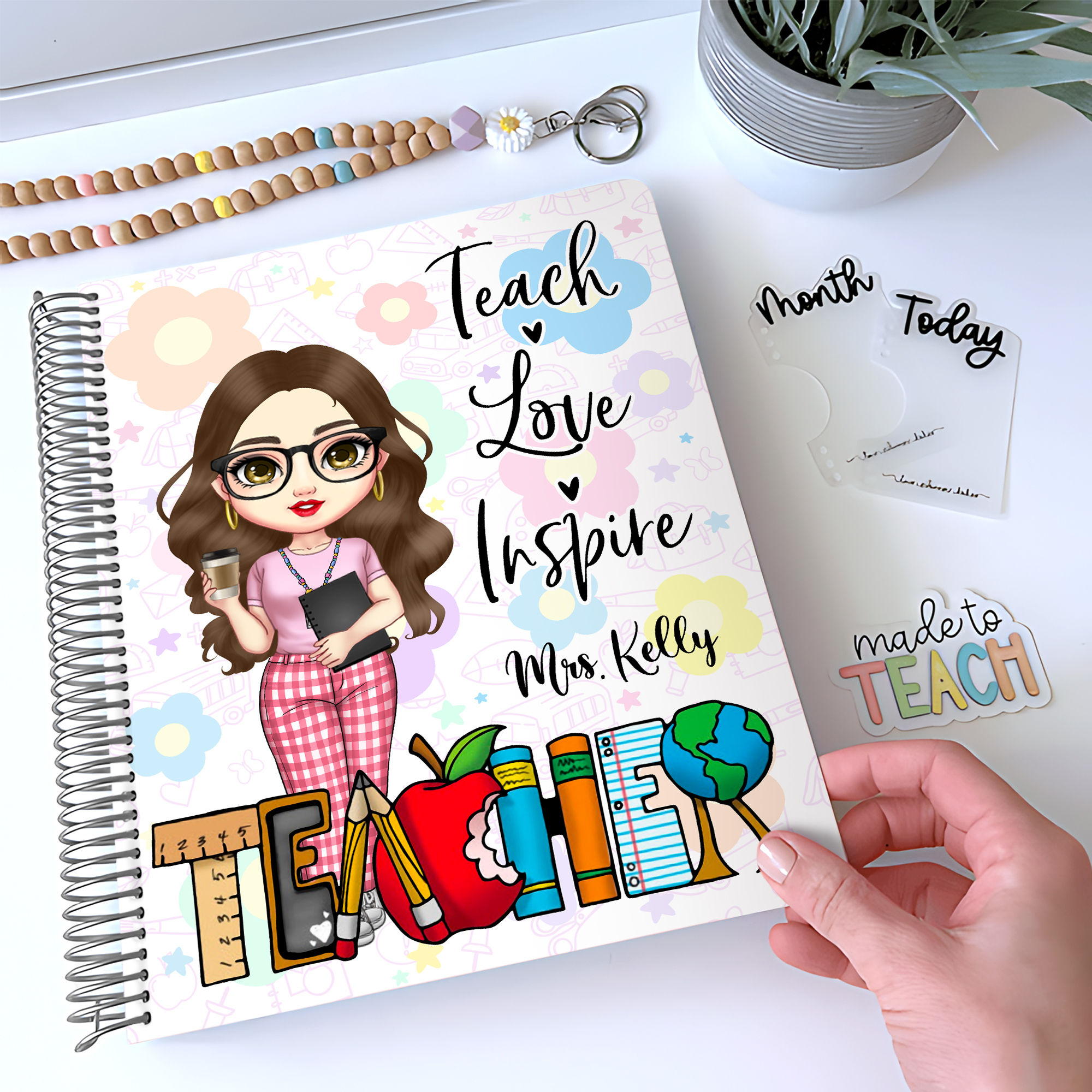 Planner - Teacher Planner & Calendar, Personalized Teacher Planner 2024 ...
