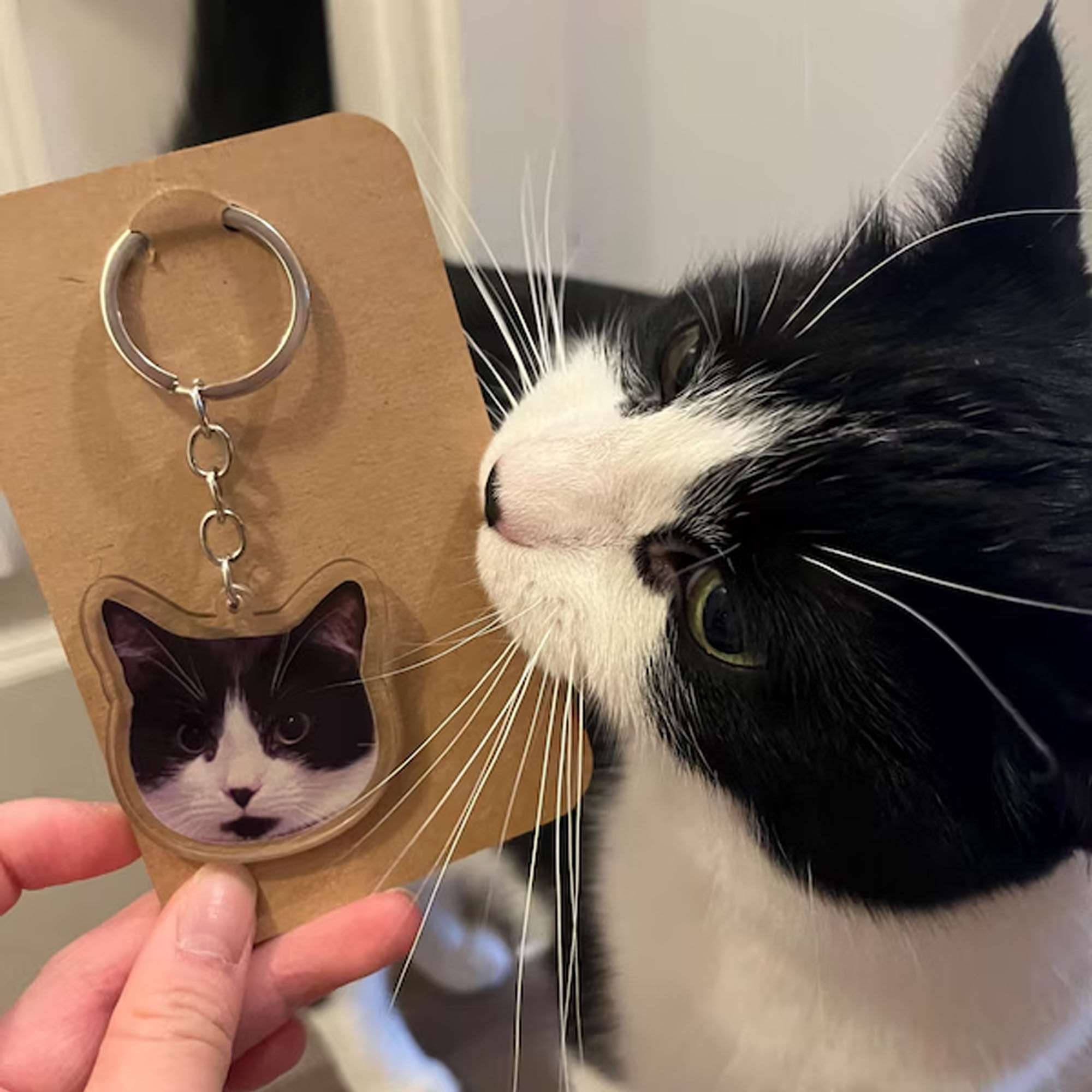 Gossby Custom Dog and Cat Keychain, Cat Portrait Keychain, Cat photo ...