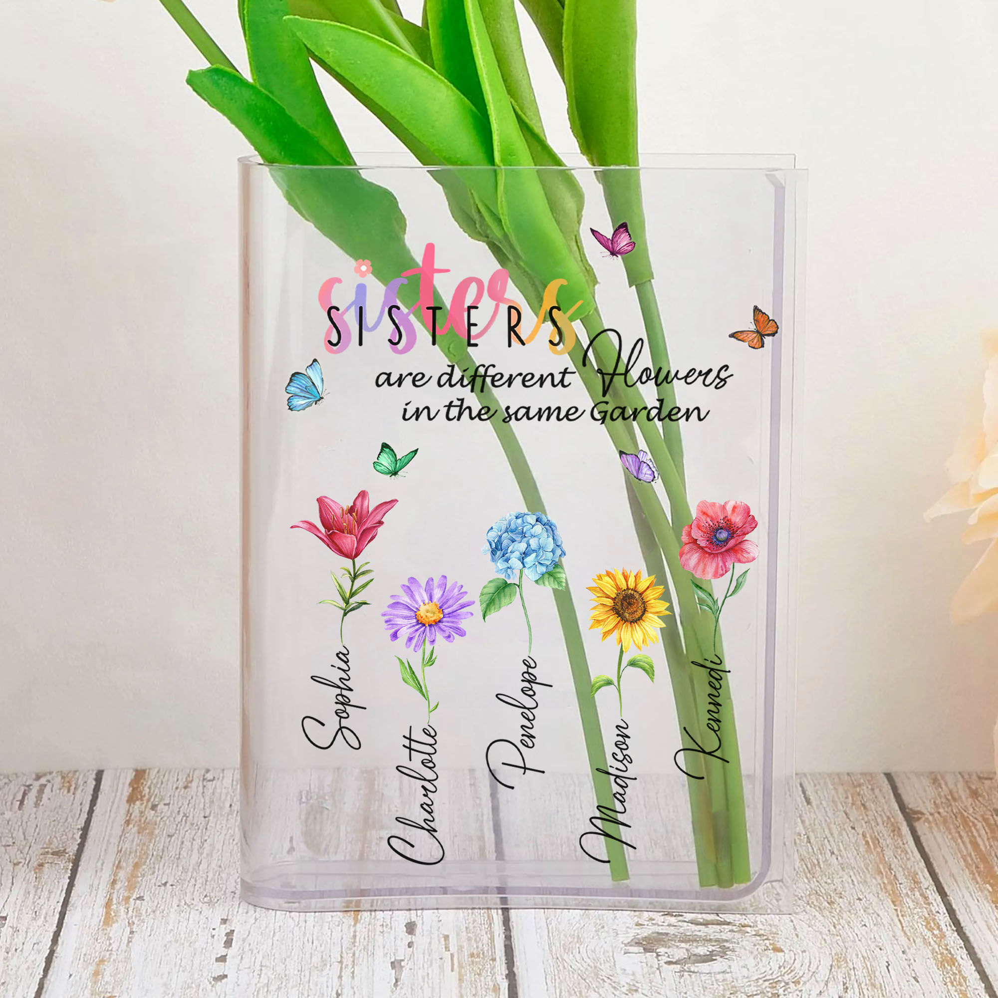Gossby Personalized Acrylic Book Vase - Sisters are different flowers ...