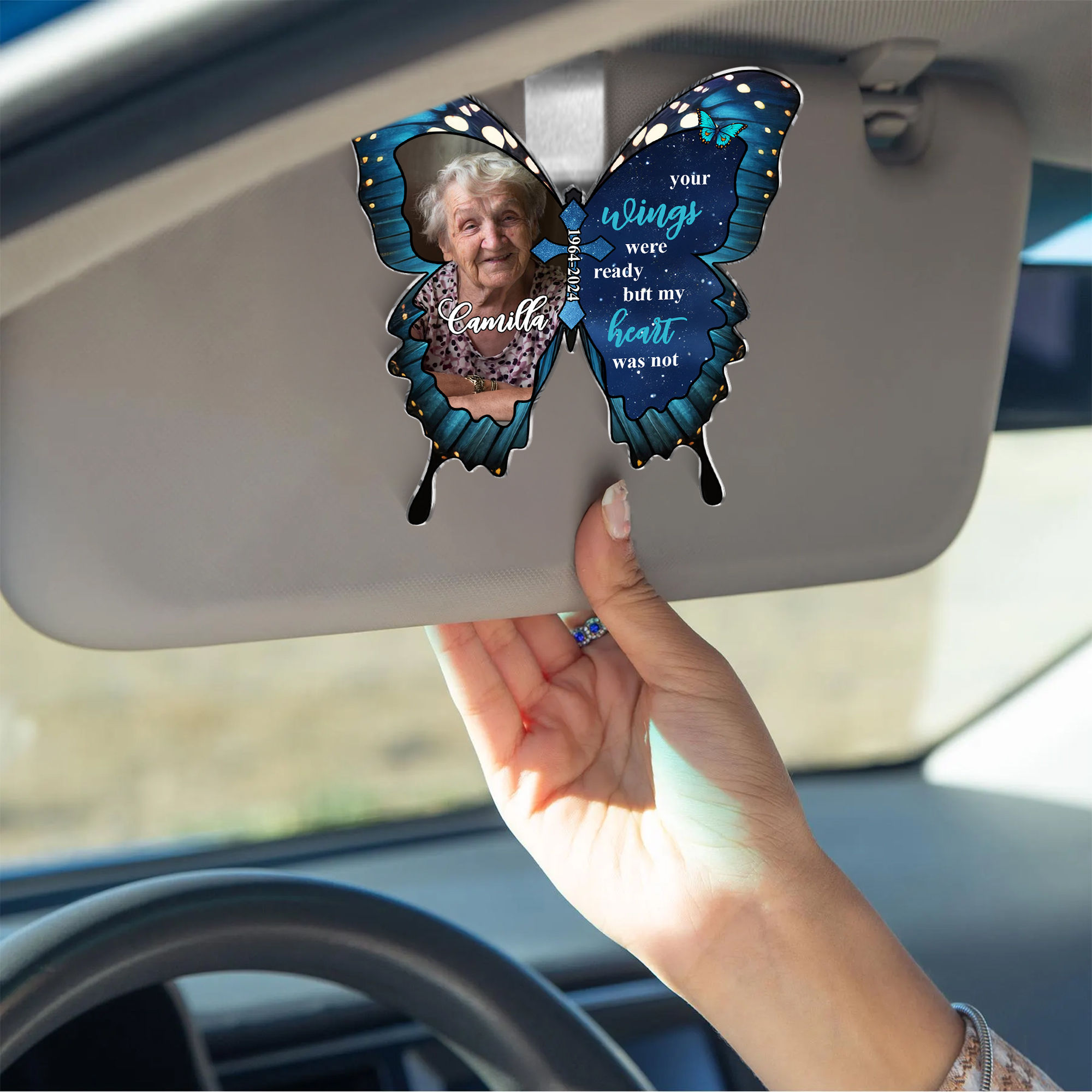 Photo Car Visor Clip - Family Portrait Butterfly Sun Visor Clip ...