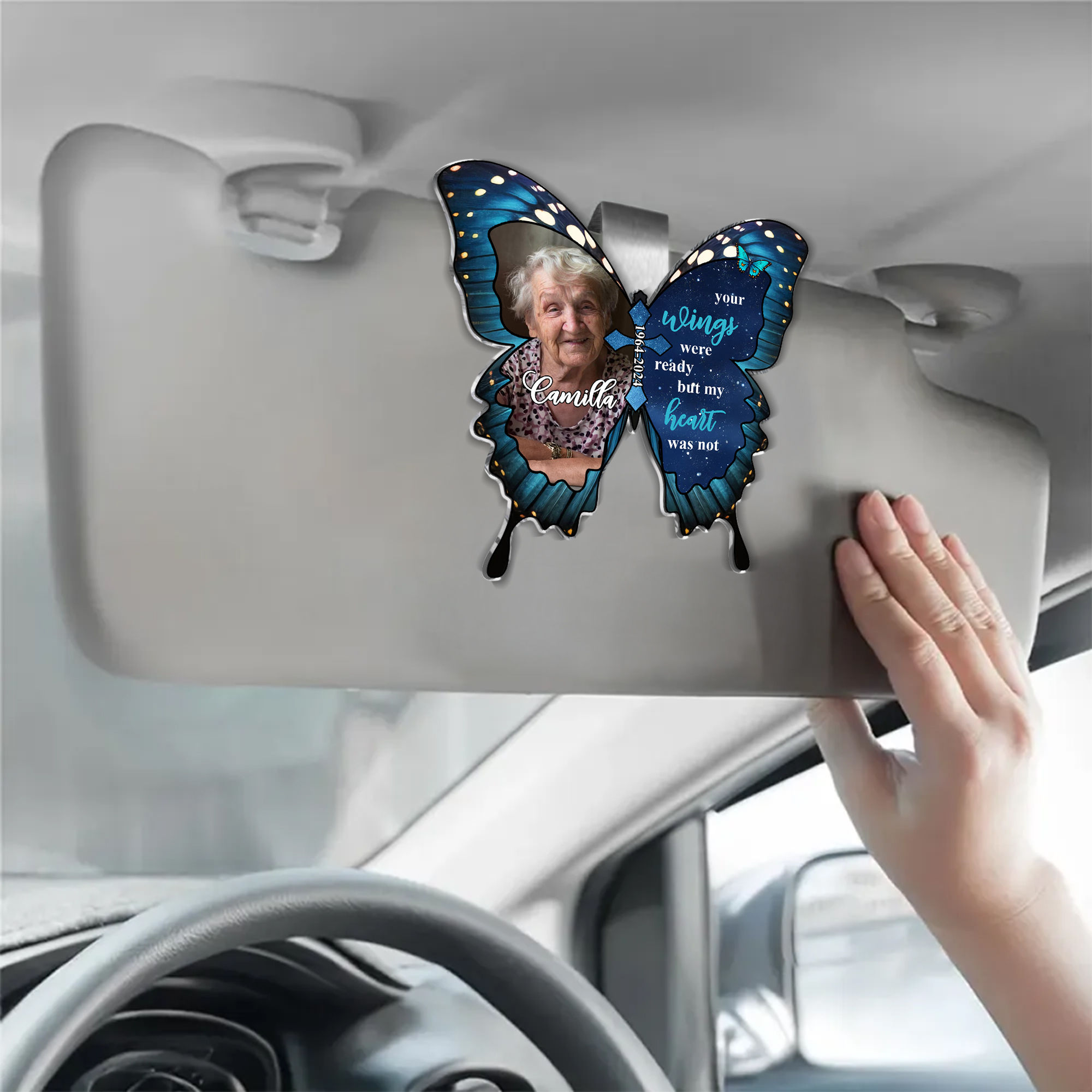 Photo Car Visor Clip - Family Portrait Butterfly Sun Visor Clip ...