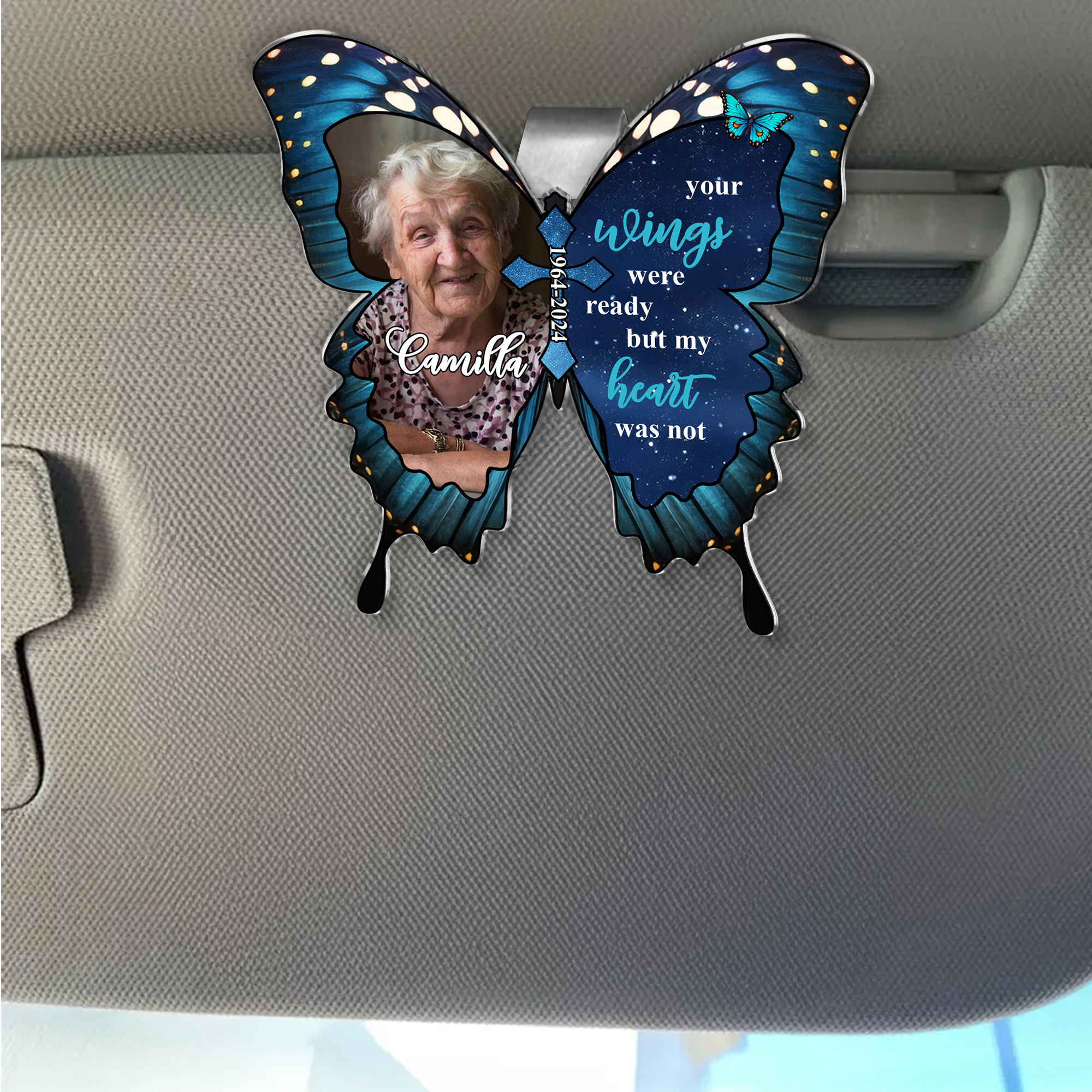 Photo Car Visor Clip - Family Portrait Butterfly Sun Visor Clip ...