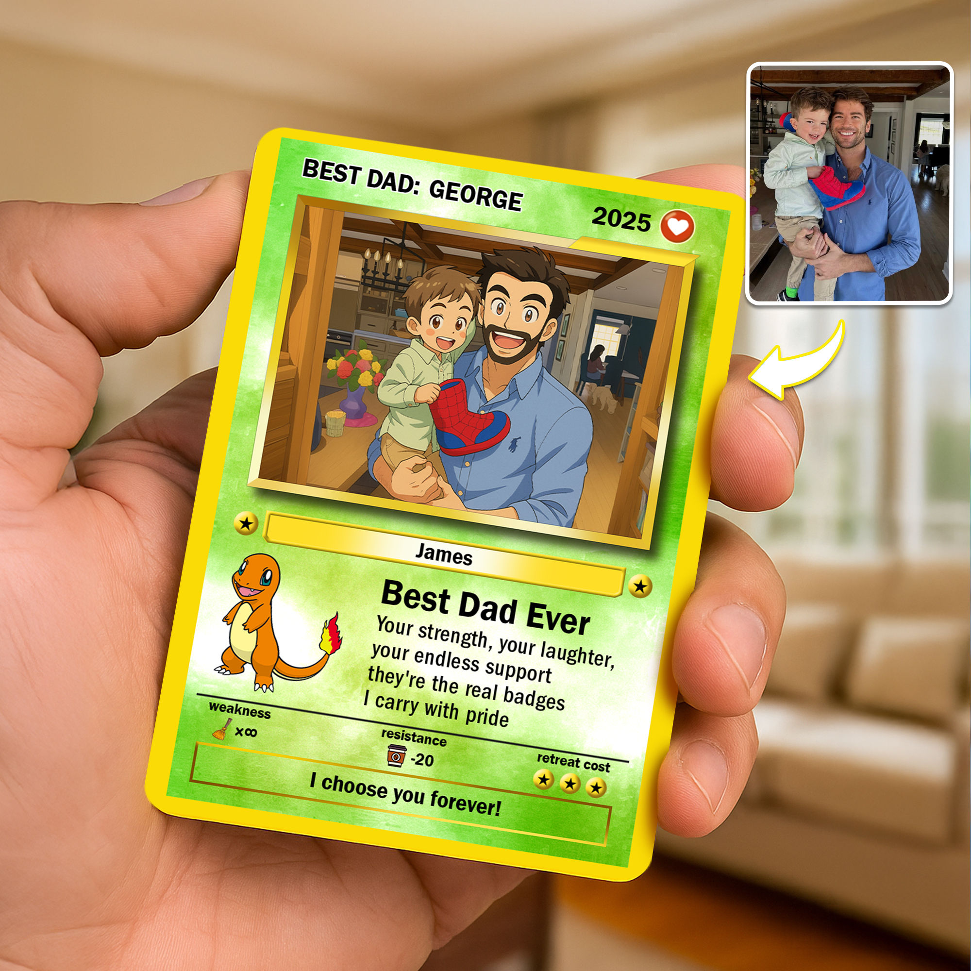 Poke Dad Card - Custom Poke Art Card - CUSTOM ANIME PHOTO Dad Card, Dad ...