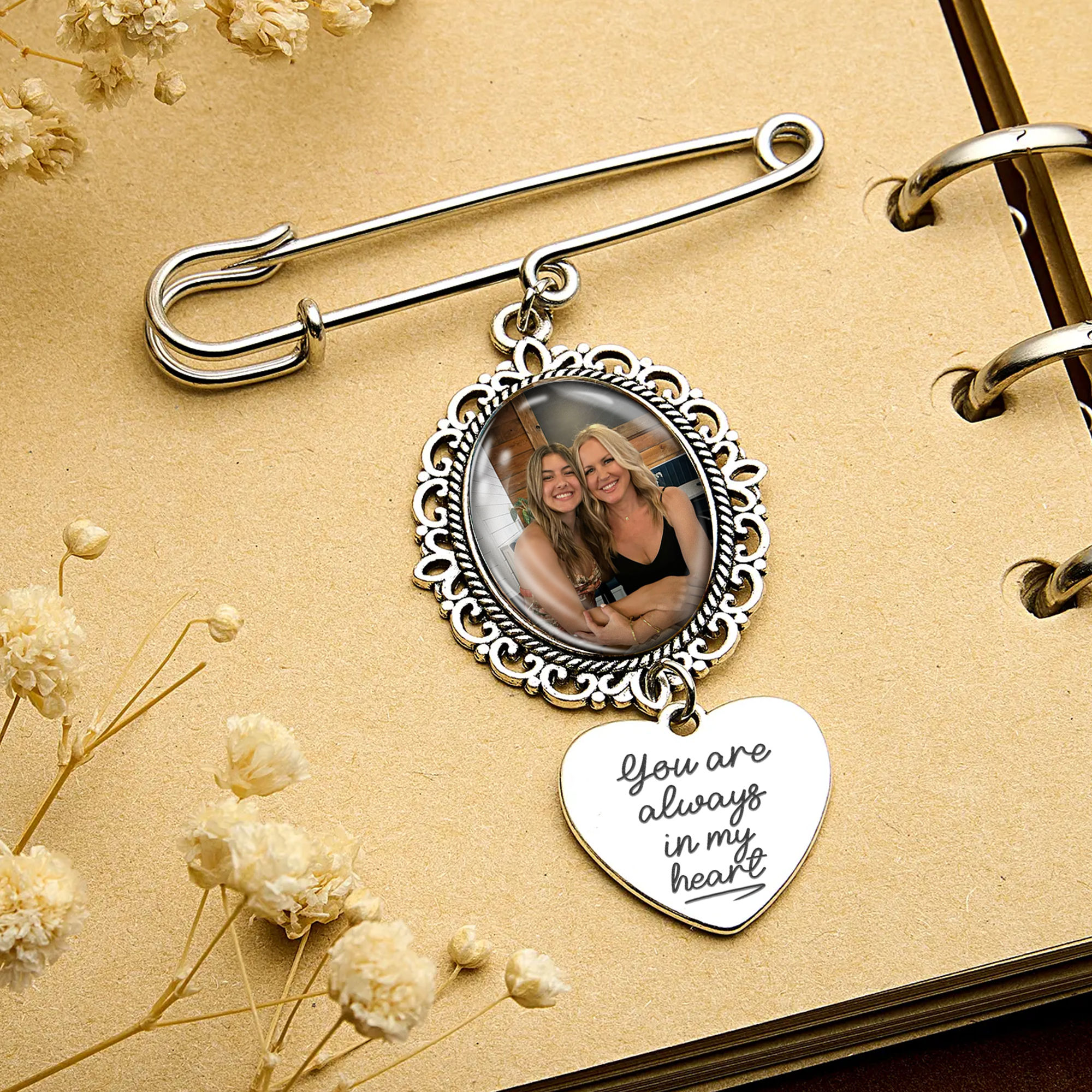 Memory Remembrance Pin - Bouquet Photo Pin - Bridal Bouquet Photo Charm ...