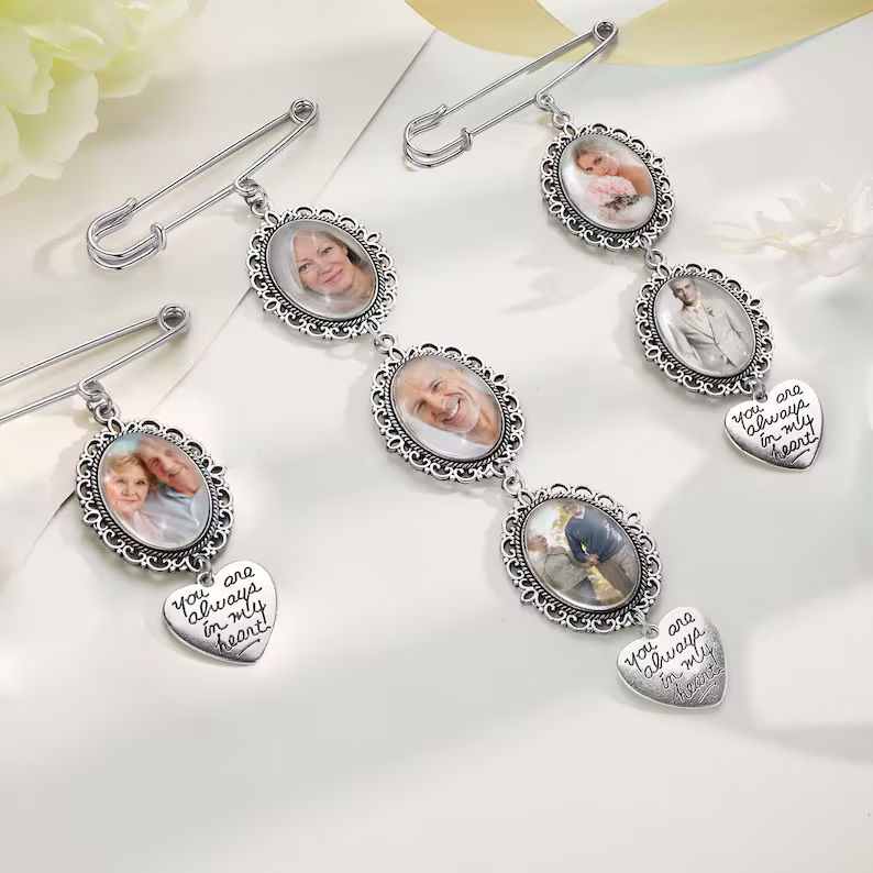 Memory Remembrance Pin - Bouquet Photo Pin - Bridal Bouquet Photo Charm ...