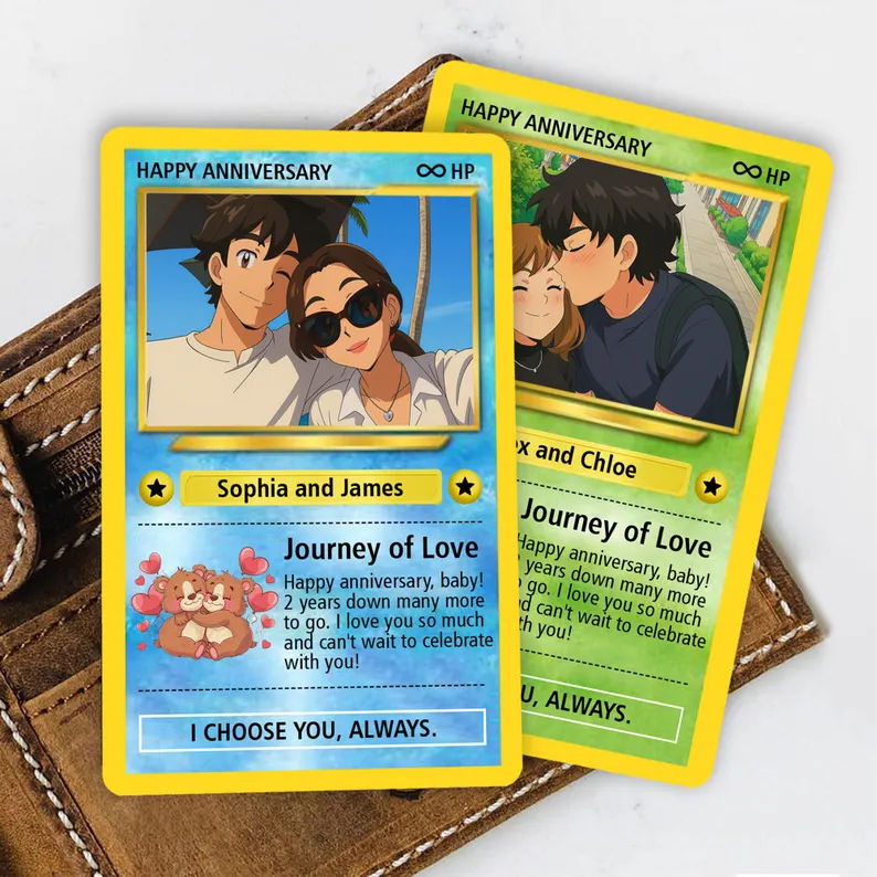 Poke Couples Card - Custom Poke Art Card - Couples Photo Card, Gift for ...