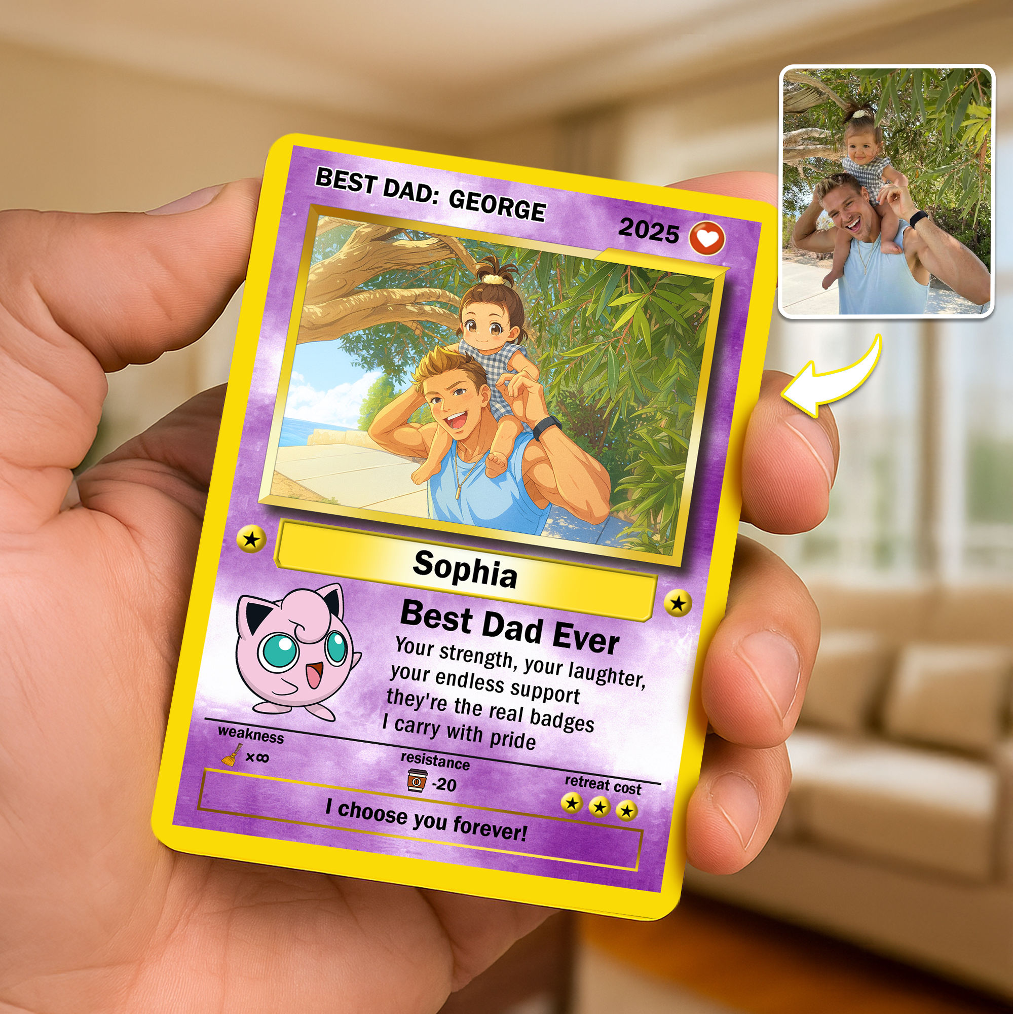 Poke Dad Card - Custom Poke Art Card - CUSTOM ANIME PHOTO Dad Card, Dad ...