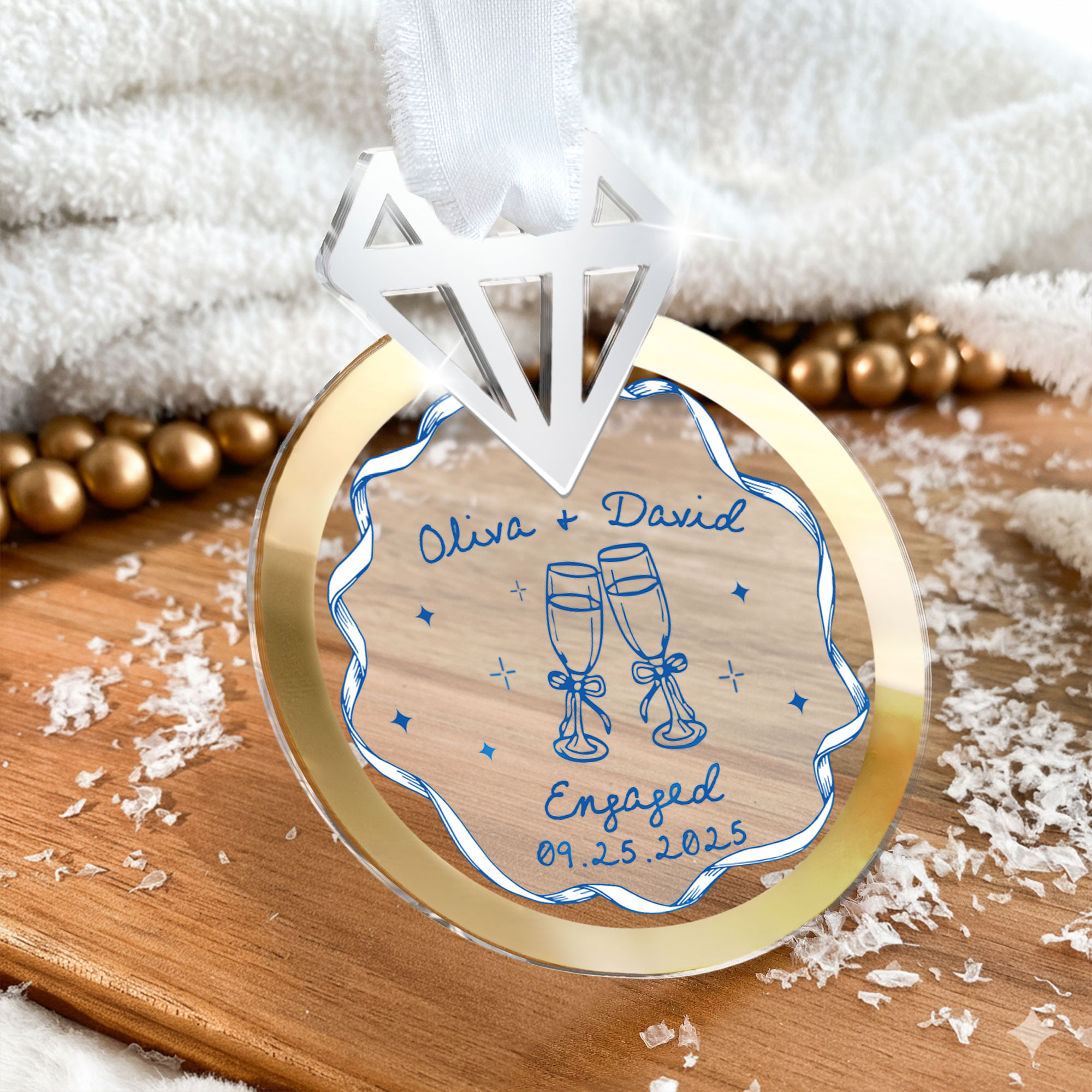 Ring Ornament - Olivia & Jacob Engaged 07.01.2025 - Personalized ...