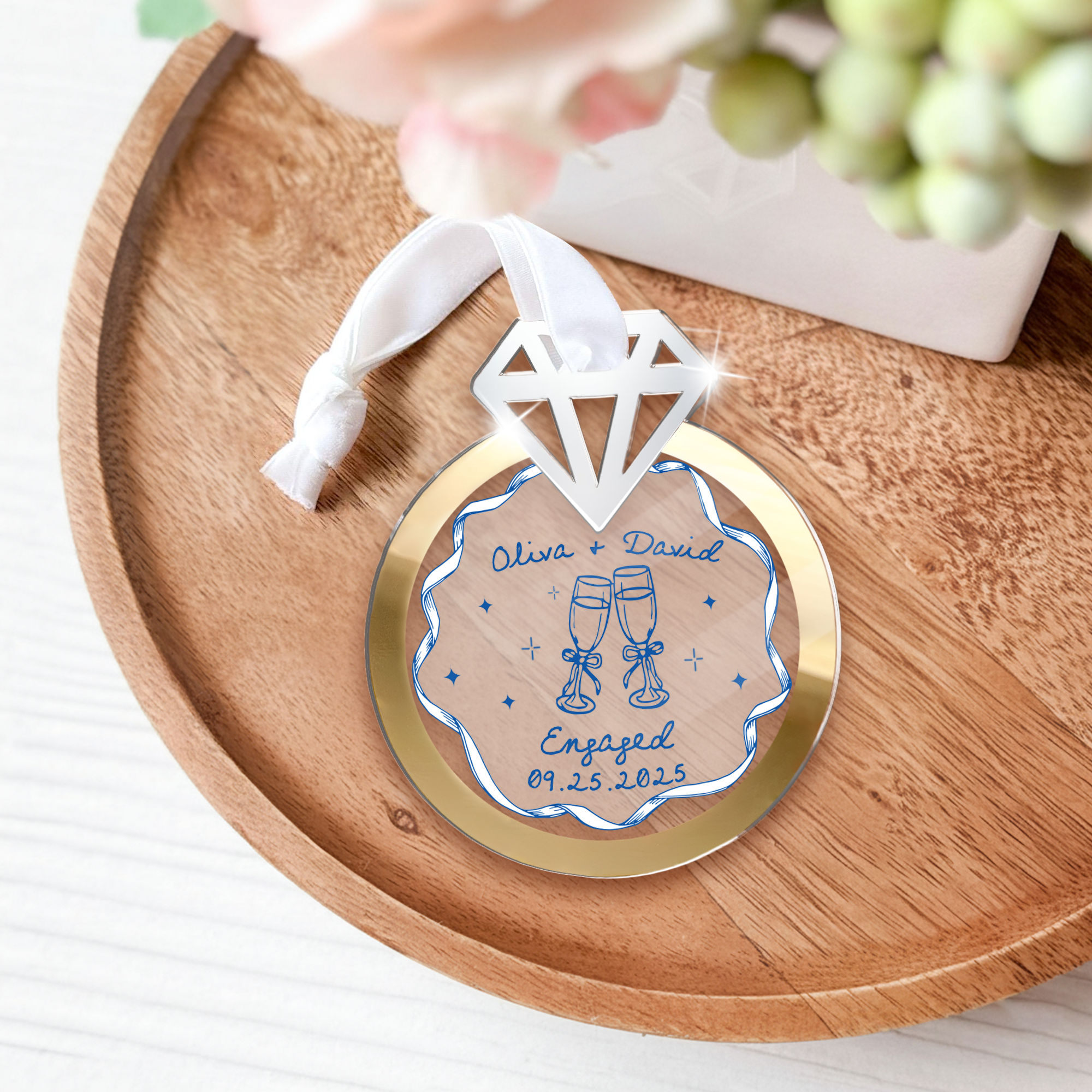 Ring Ornament - Olivia & Jacob Engaged 07.01.2025 - Personalized ...