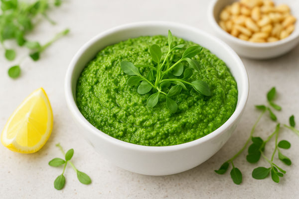 5-Minute Pea Pesto - Microgreens Recipe By Microgreen Directory