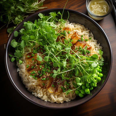 Teriyaki Glazed Cod with Micro Leeks and a Side of Stir-Fried Brown ...