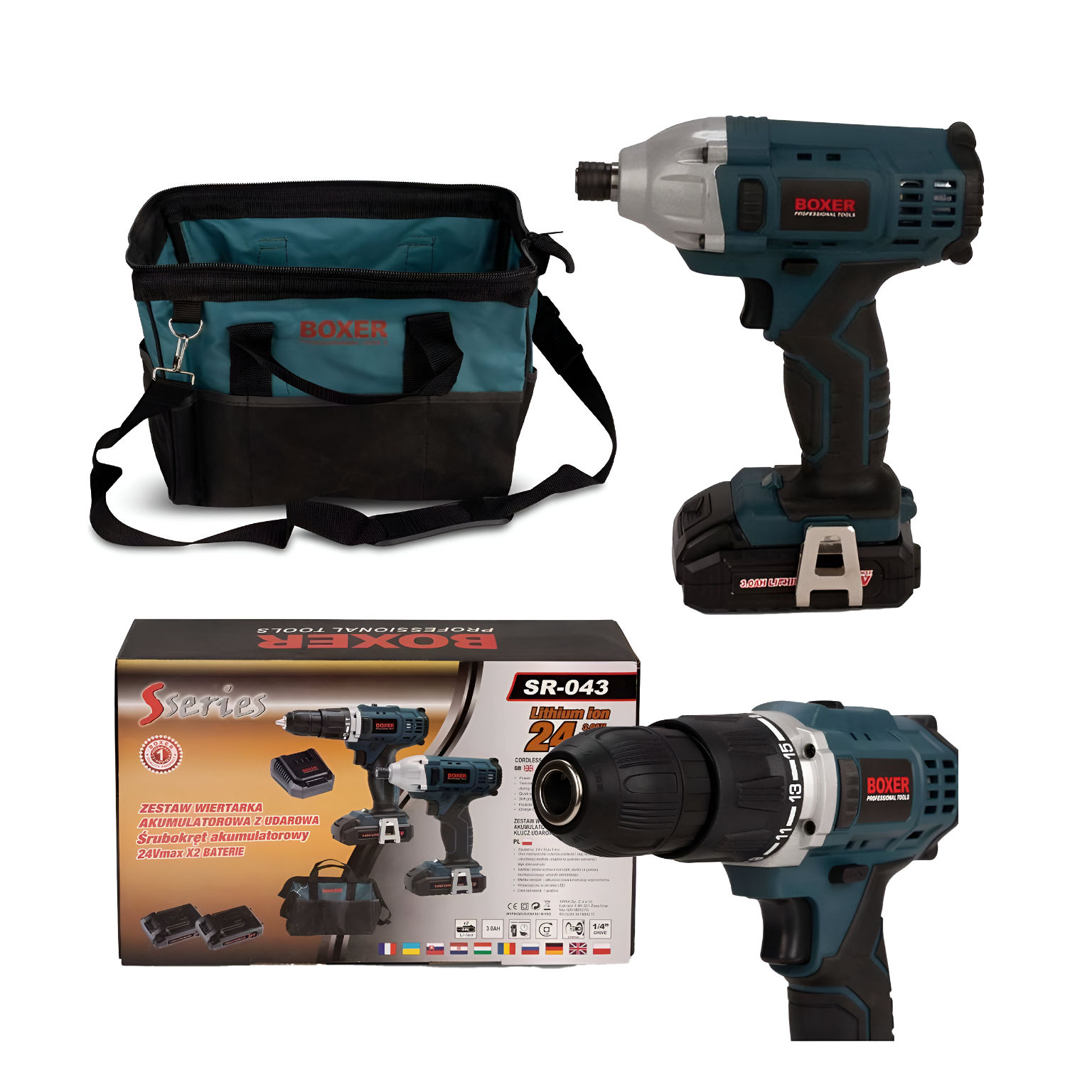 24v Cordless Drill, Impact Wrench Combo Set 2x Battery