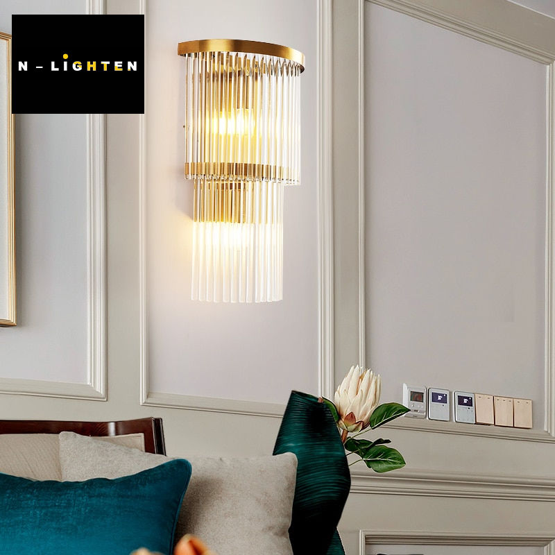 Luxury modern minimalist crystal gold wall living room bedroom bedside ...