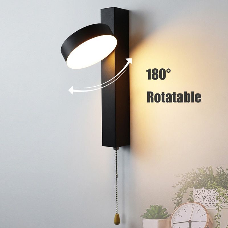 Modern minimalist black LED angle adjustable, pull switch wall light ...