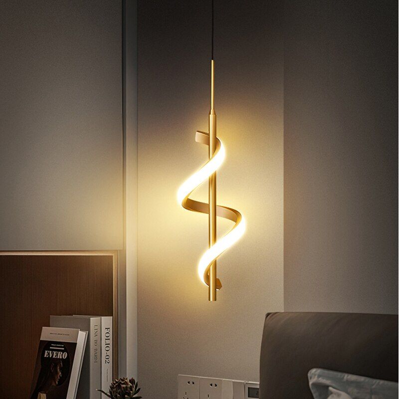 Modern minimalist gold finish acrylic curl LED Pendant Light for ...