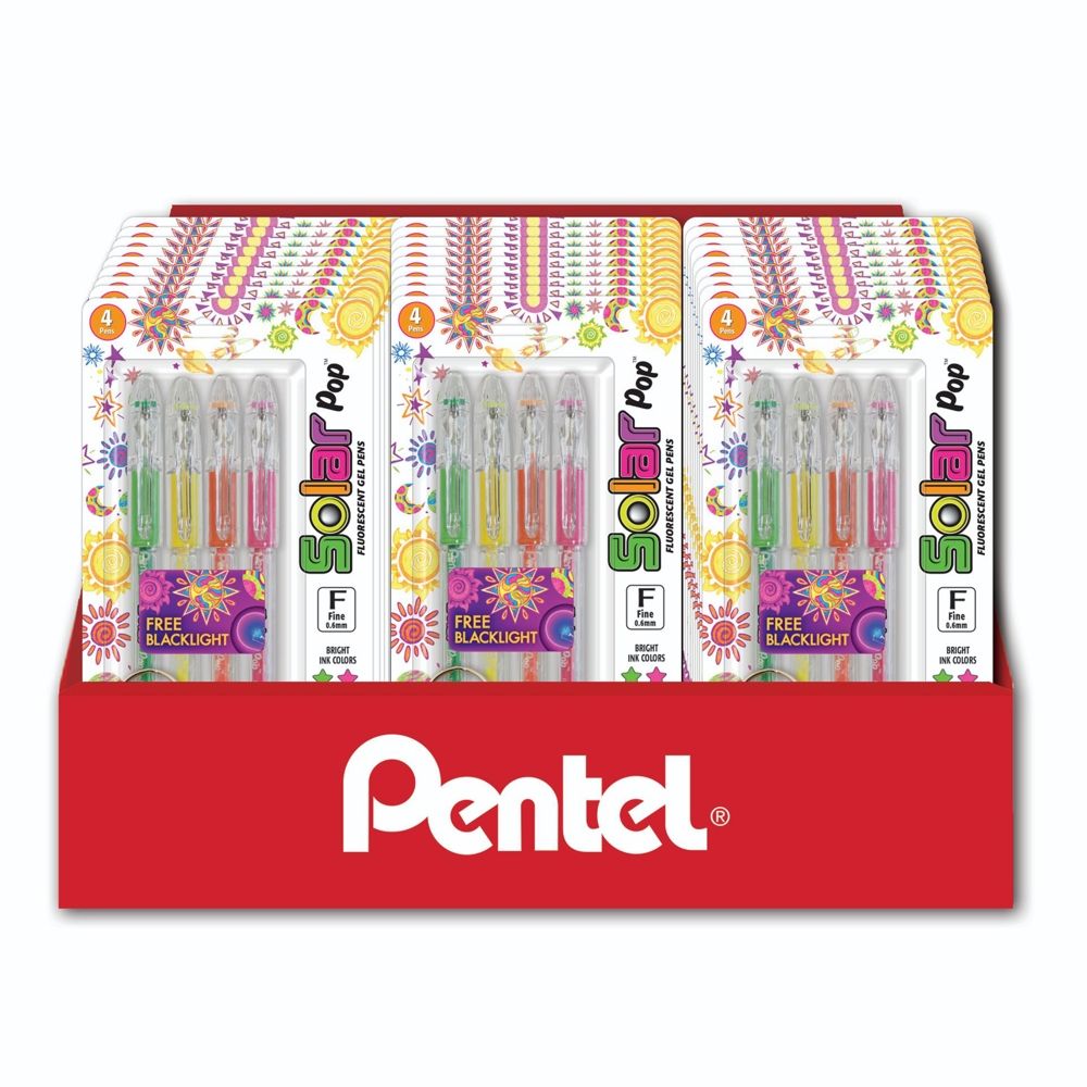 Pentel Solar Pop Fluorescent Gel Pen, (0.6Mm) Fine Line, Assorted Ink ...